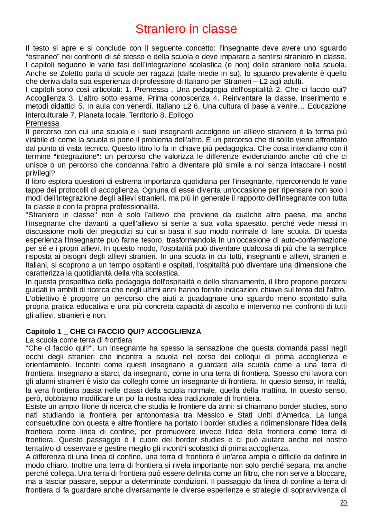 Riassunto Del Libro Straniero In Classe Zoletto Docsity
