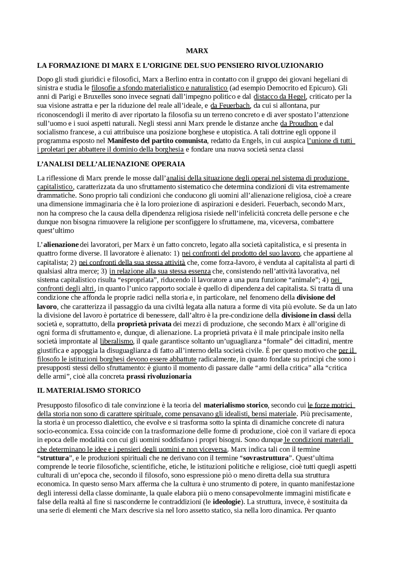 Marx Riassunto Filosofia Docsity