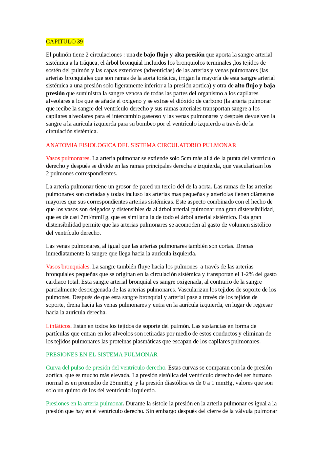 Fio brisa - resumen del capitulo 39 y 40 del guyton - Docsity