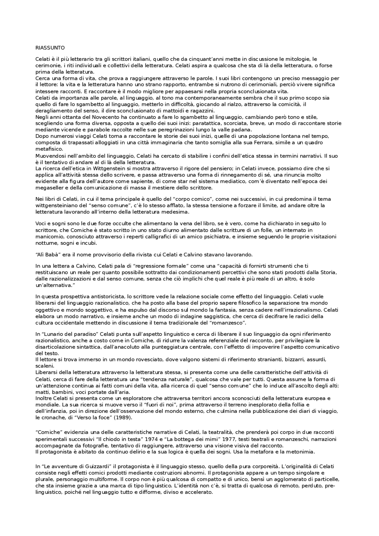 Riassunto Introduzione Allantologia Su Gianni Celati Docsity