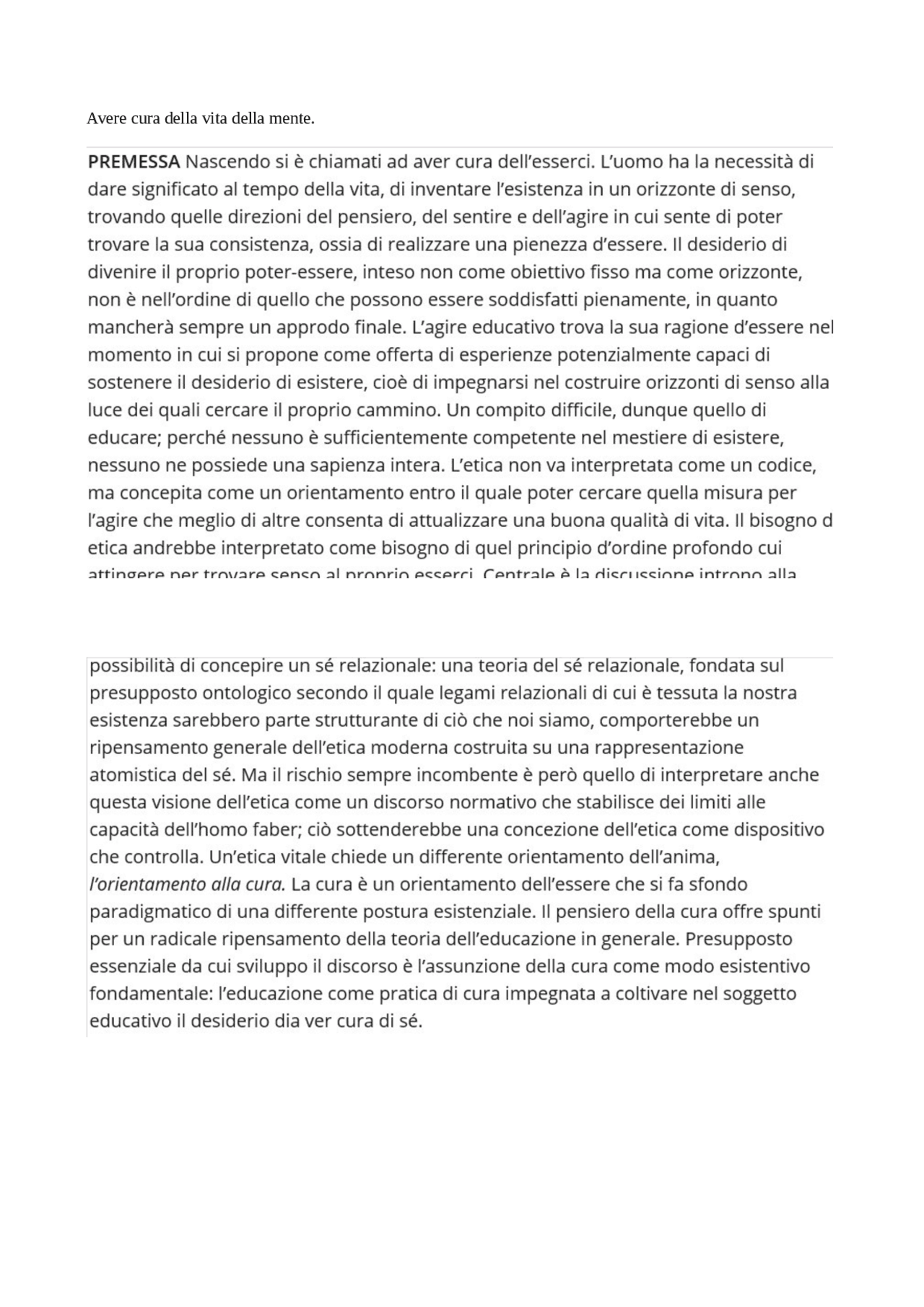 Avere Cura Della Vita Della Mente Docsity