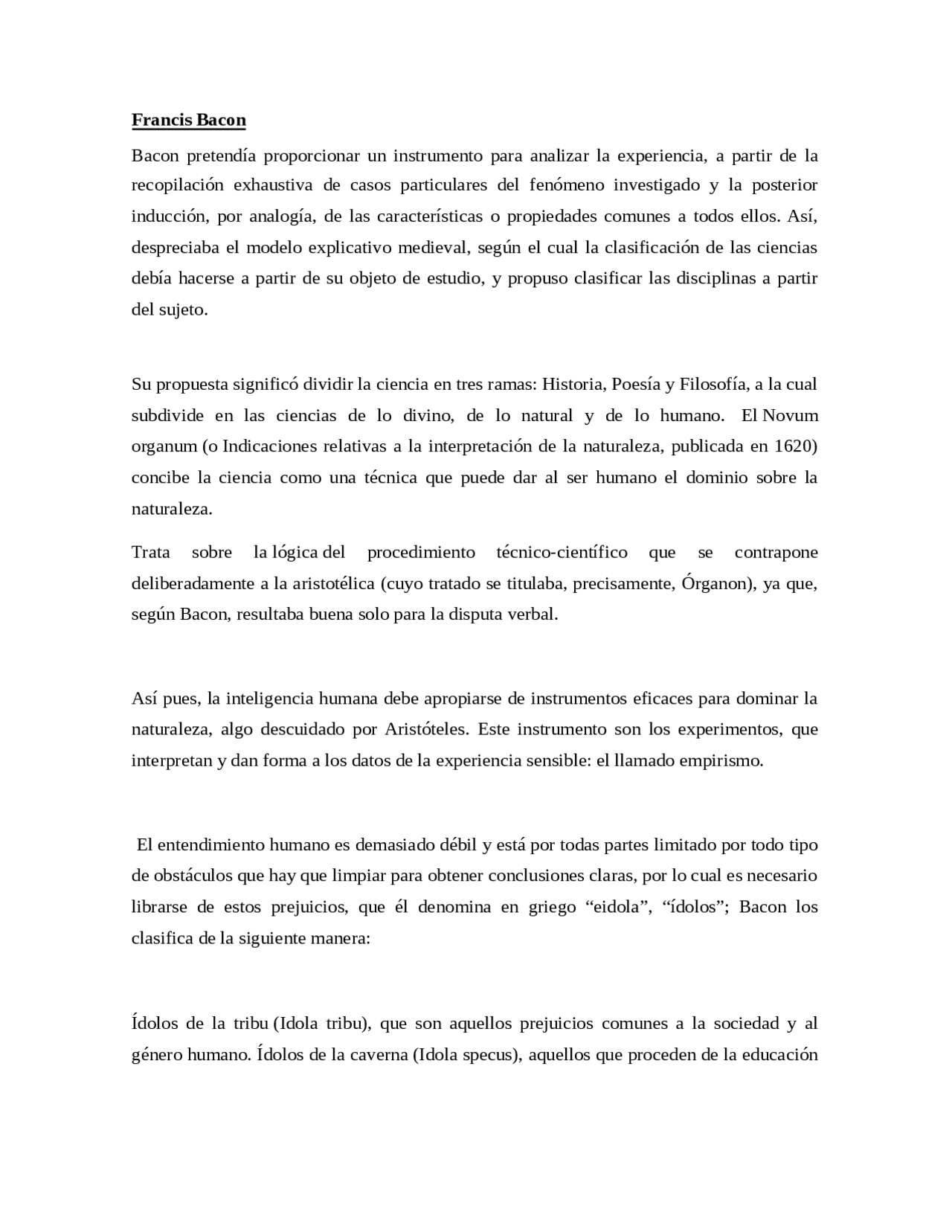 Ensayo De Francis Bacon Apuntes De Filosofía Docsity