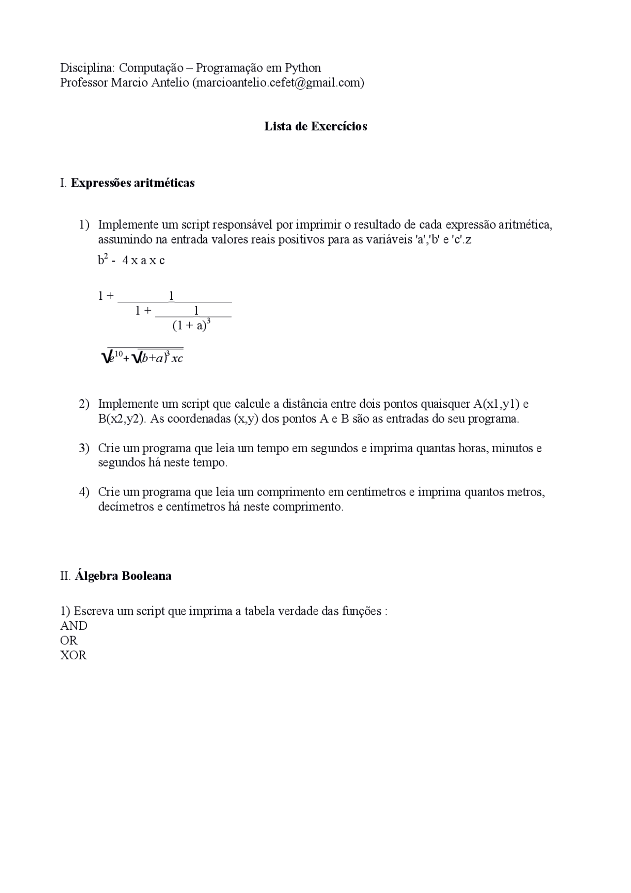 Exercícios De Computação Em Python Docsity