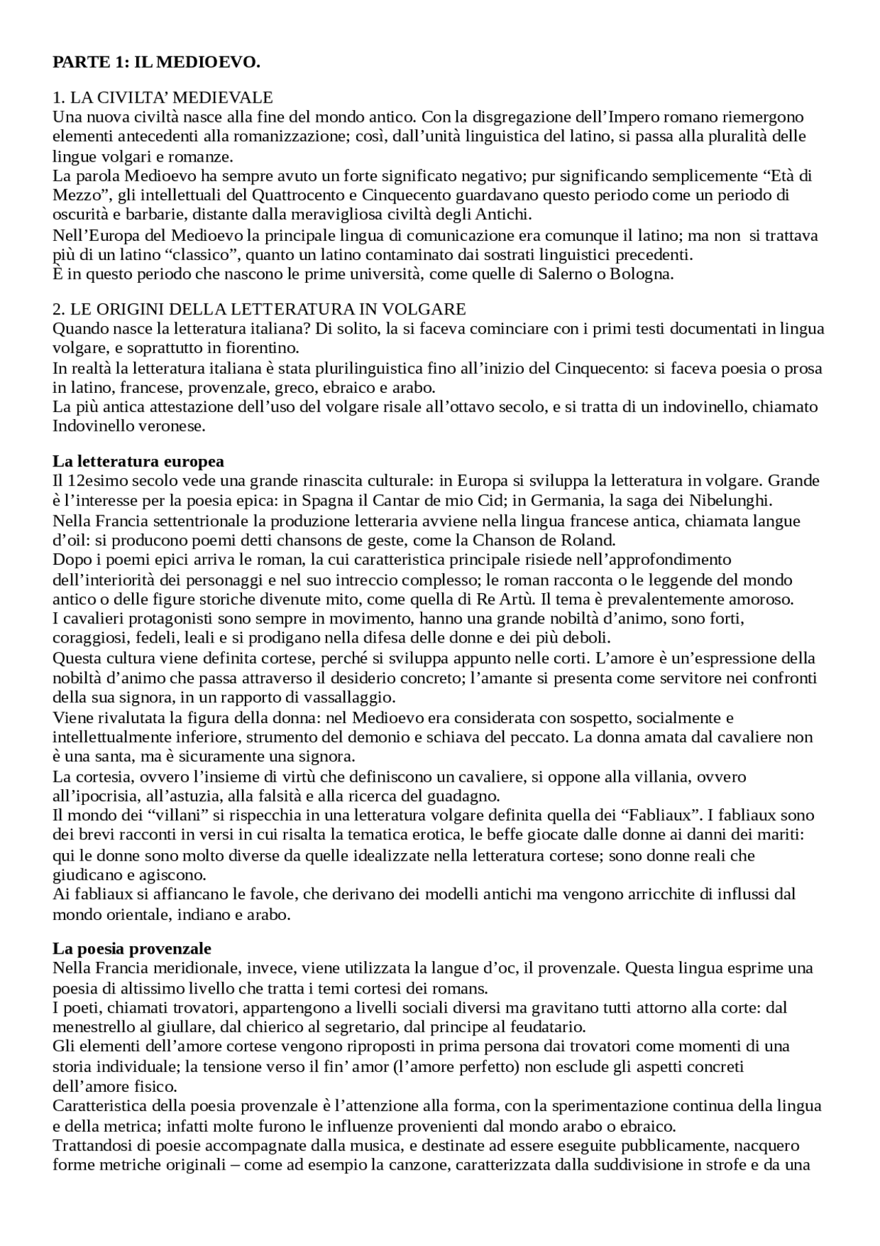 Piccola Storia Della Letteratura Italiana Vecce Docsity