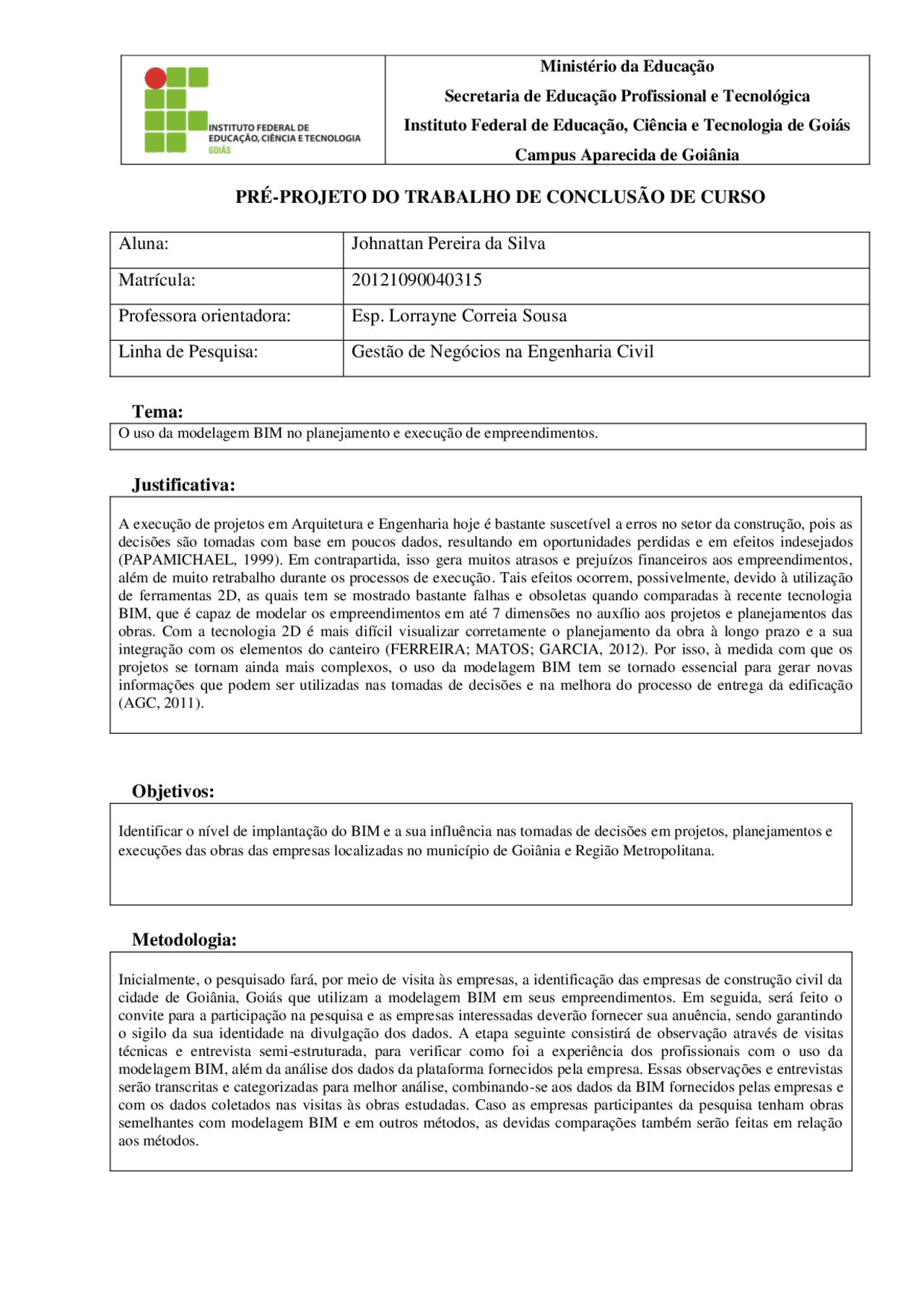 Pré Projeto De Tcc De Engenharia Civil Docsity