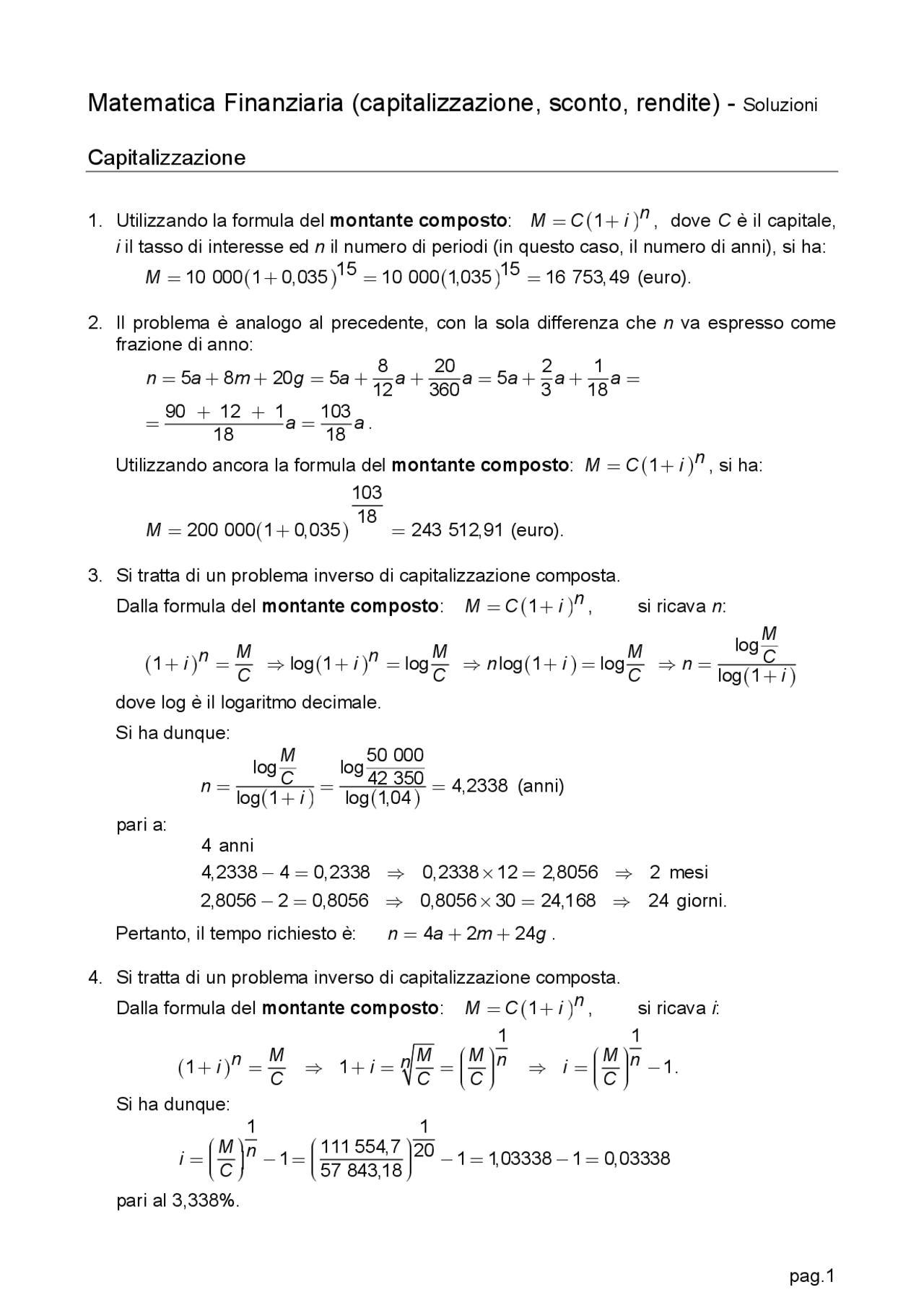 Esercizi matematica soluzioni - Docsity