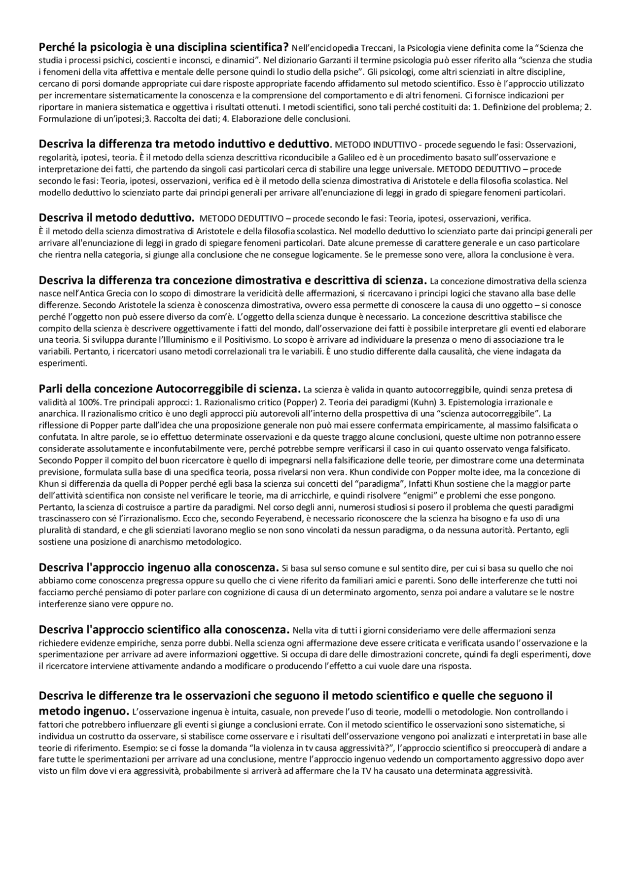 Domande aperte Metodologia Della ricerca - Docsity