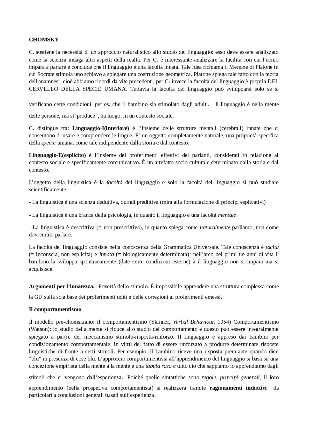 Chomsky Sintassi E Semantica Docsity