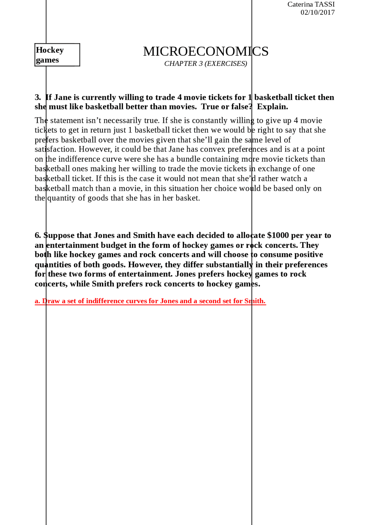 Microeconomics Exercises Docsity