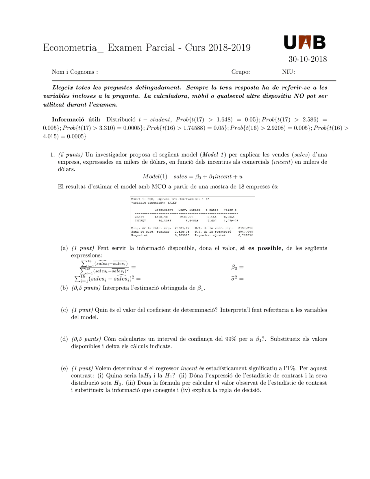 Examen Parcial Econometría Uab 1819 Docsity