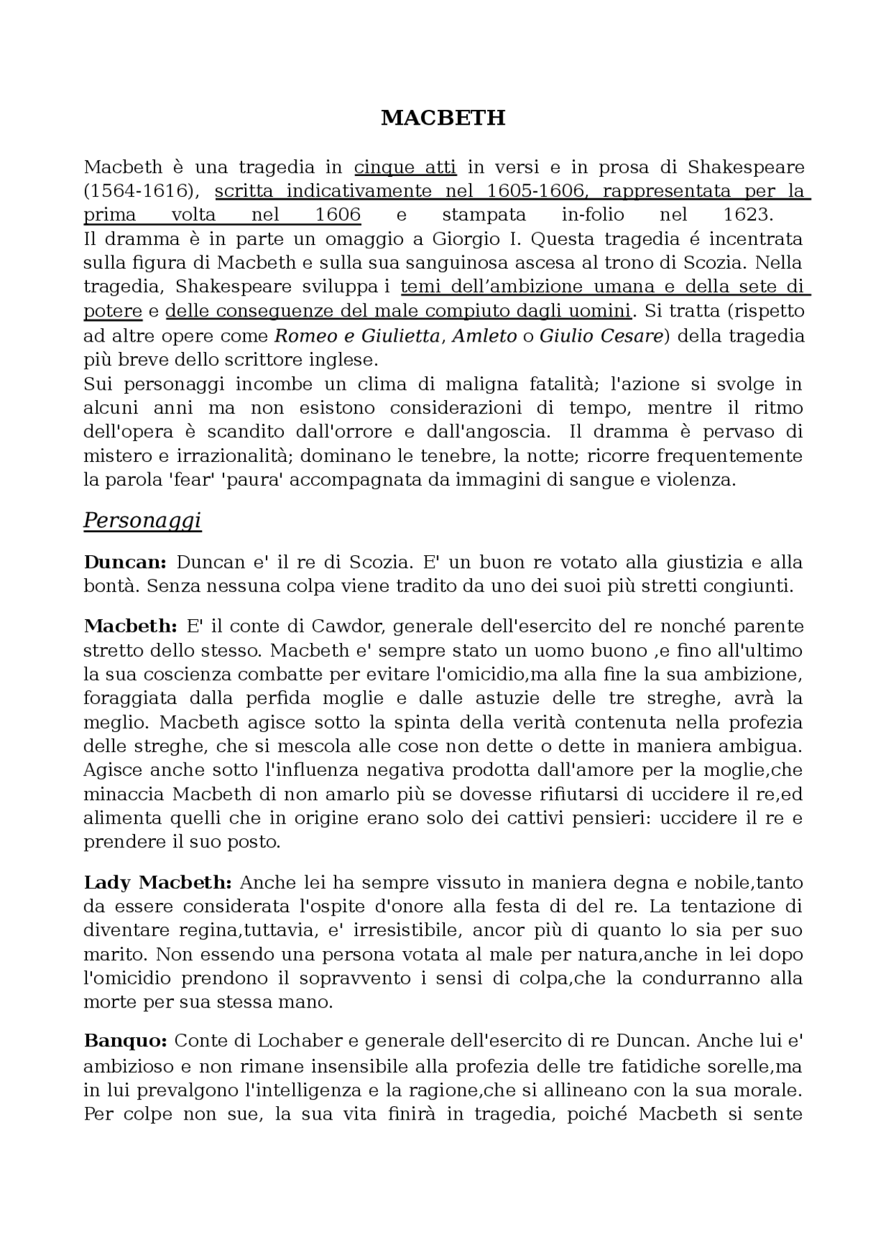 Macbeth William Shakespeare Docsity