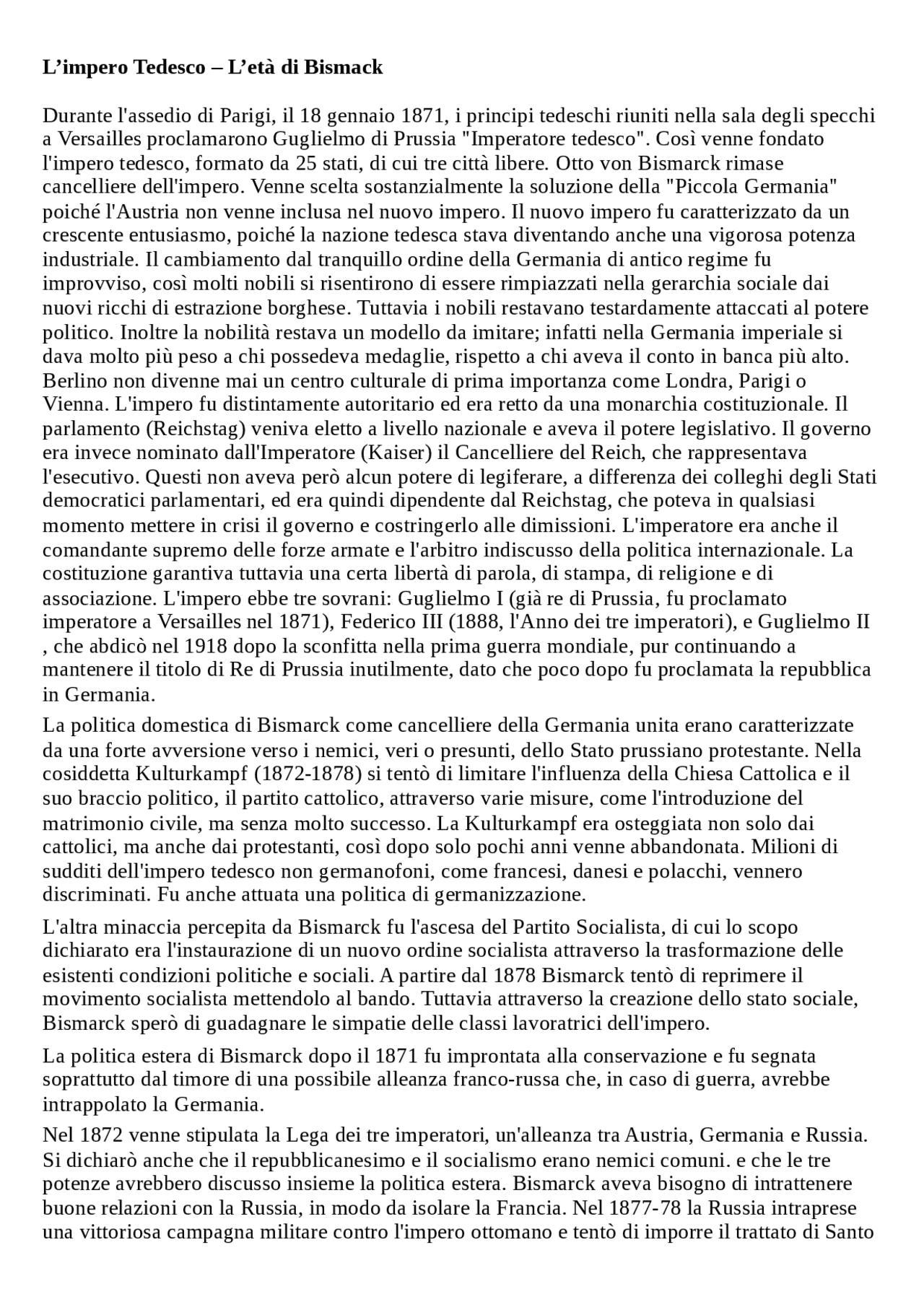 Storia della germania dal 1871 ai giorni nostri - Docsity