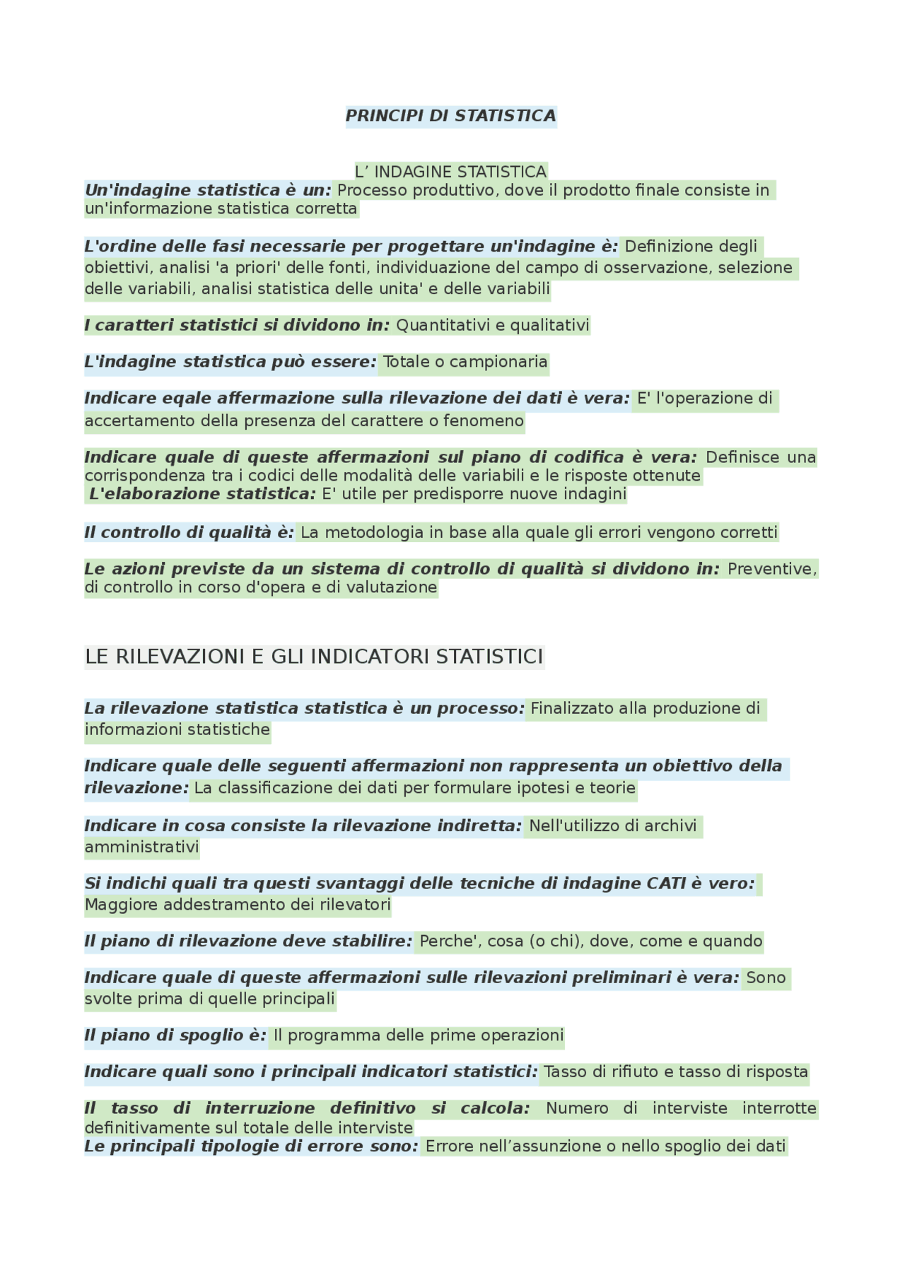 Domande E Risposte Statistica Università Telematica Unipegaso Docsity