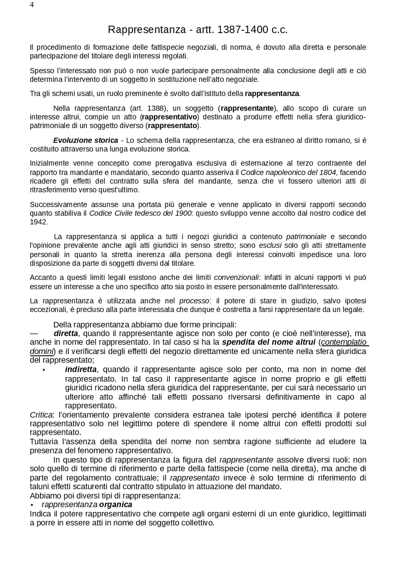 Appunti Rappresentanza Diritto Privato Docsity