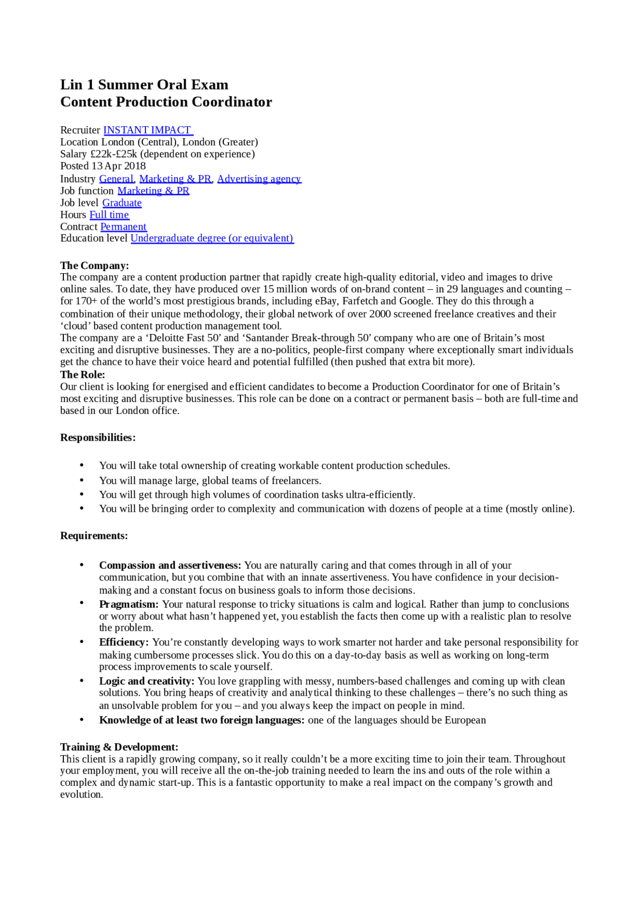 Job Interview Sample Docsity