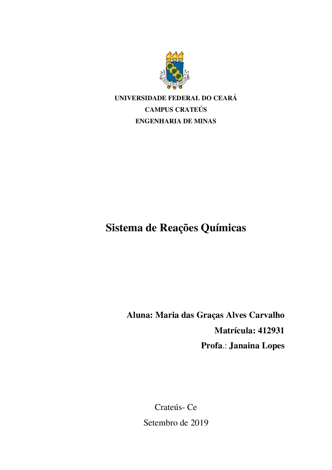 Relatório Sobre Sistemas De Reações Químicas Docsity