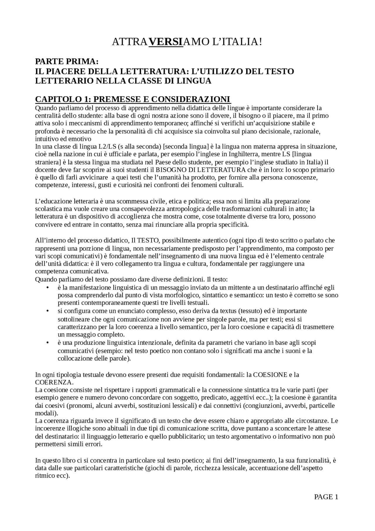 Attraversiamo l'Italia - Docsity