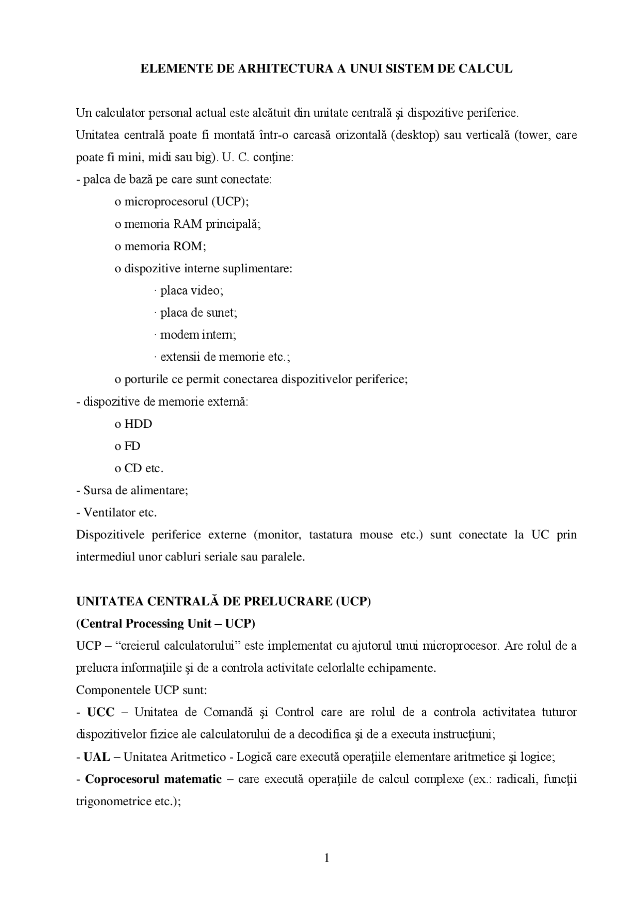 Elemente de arhitectura a unui sistem de calcul - Docsity
