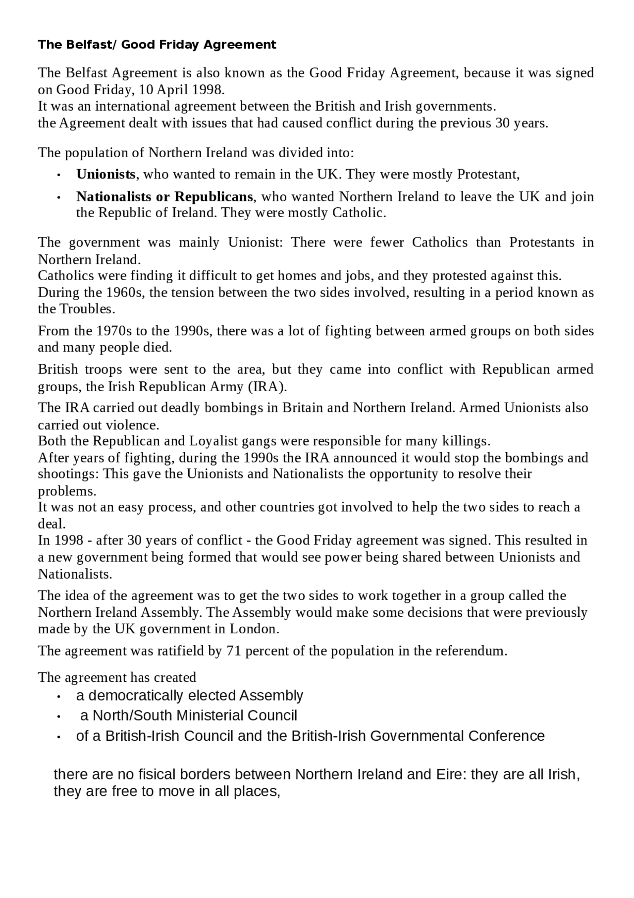 Goodfriday Agreement - Docsity