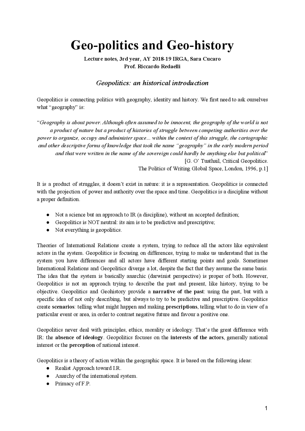 Geopolitics And Geohistory R Redaelli Docsity