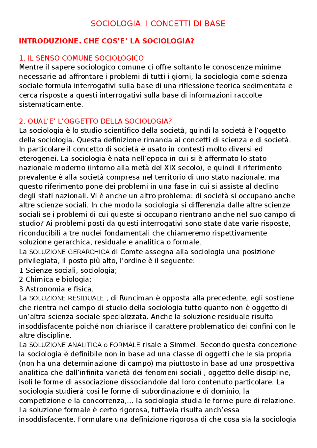 Sociologia I Concetti Base Docsity