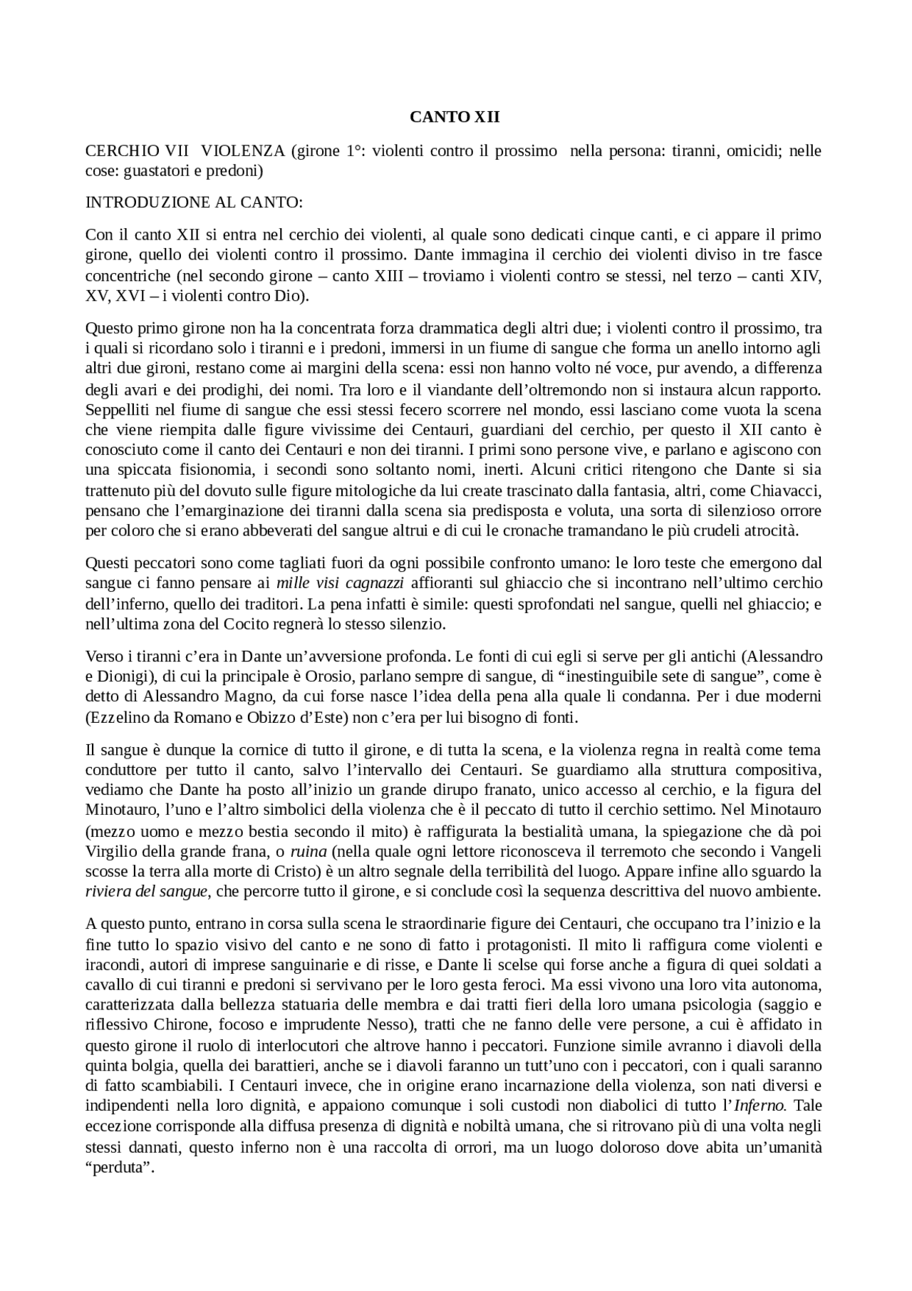 Riassunto canto XII inferno Dante | Sintesi del corso di Letteratura ...