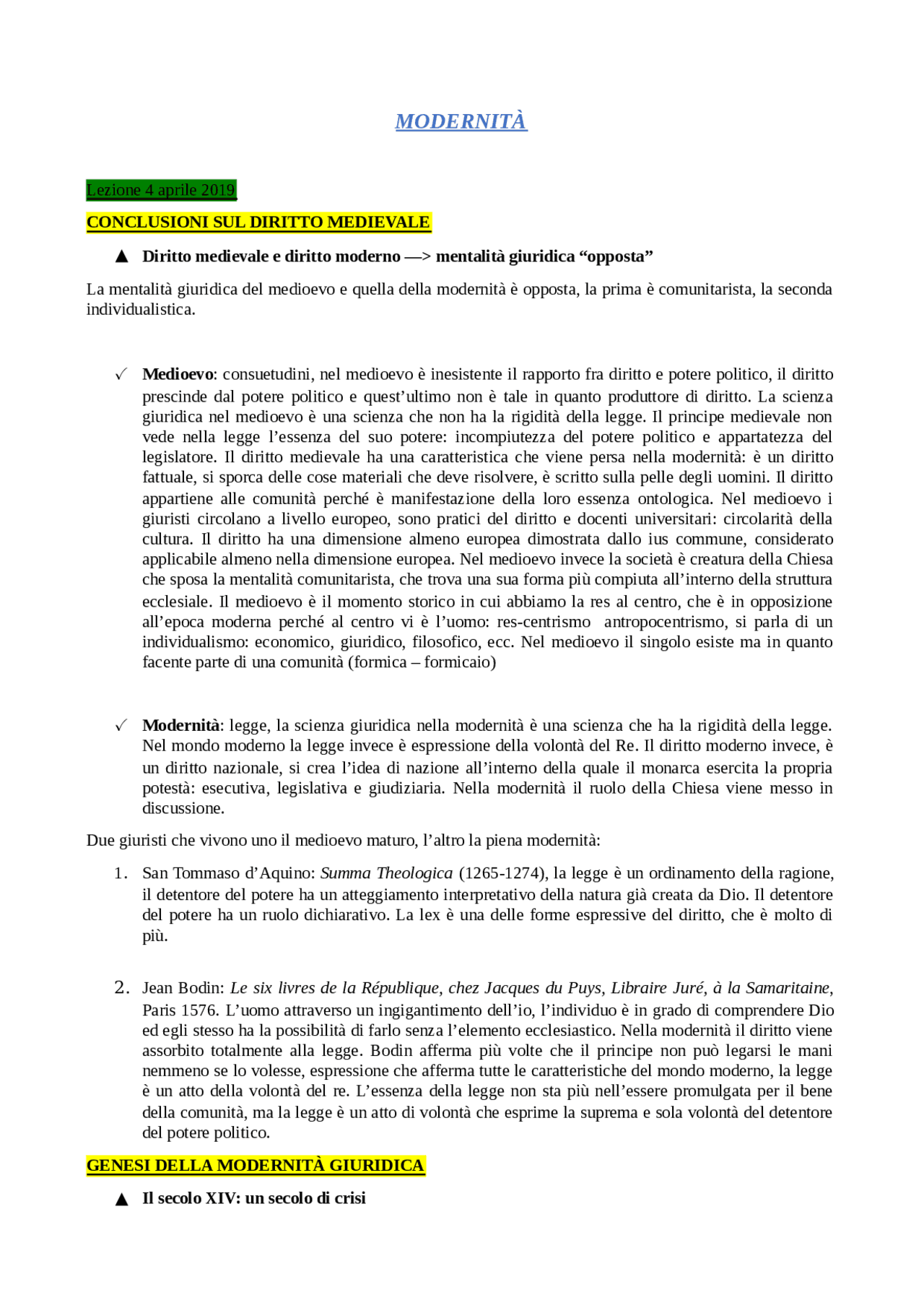 Storia Del Diritto Moderno E Medievale Docsity