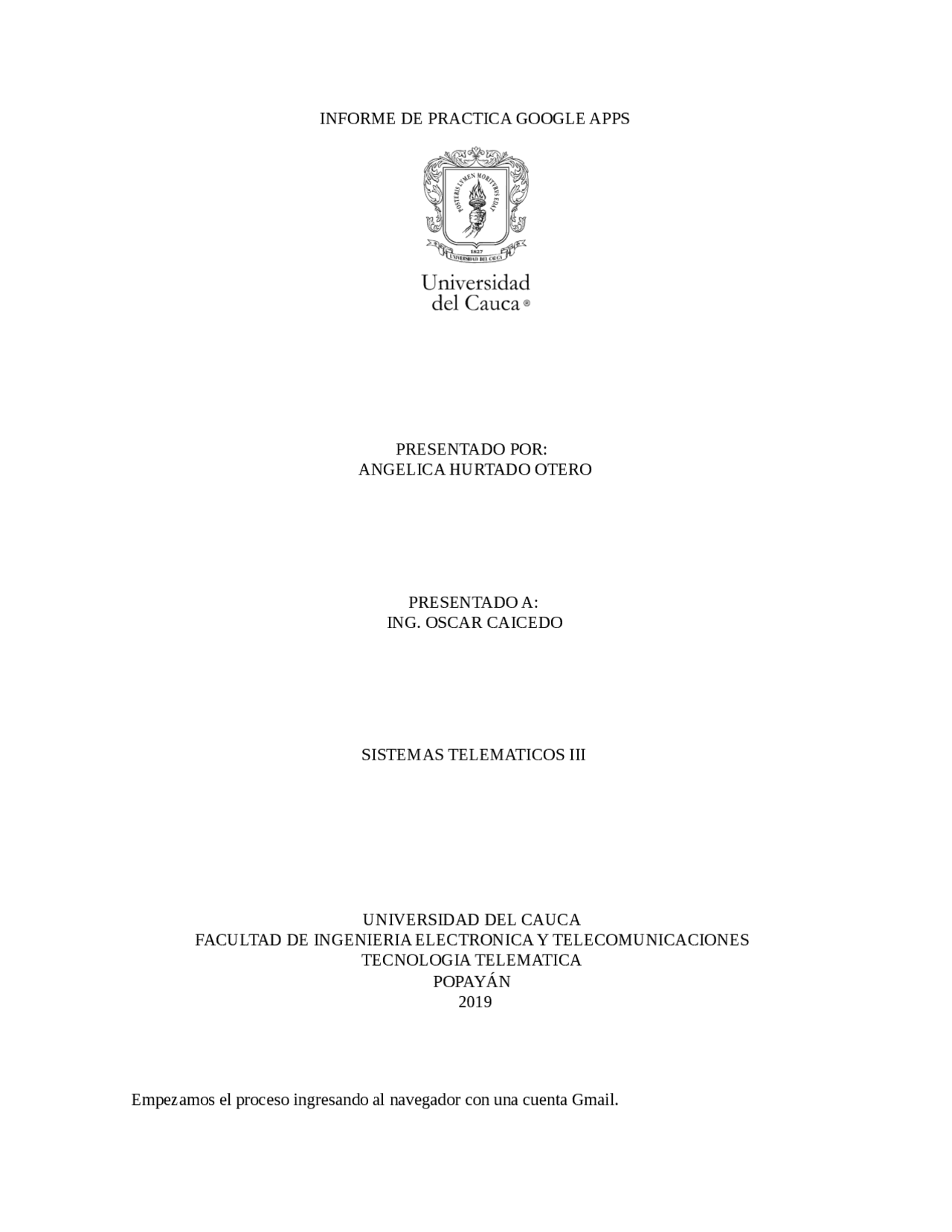 INFORME GOOGLE APPS SISTEMAS TELEMATICOS - Docsity