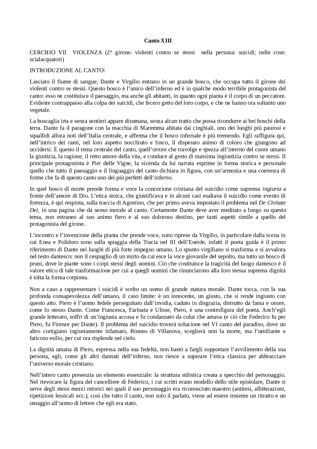 Riassunto Canto Xiii Inferno Docsity