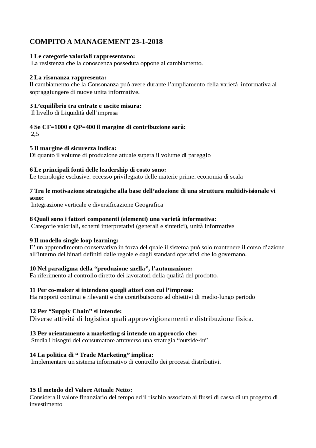 Domande Esame Management Docsity