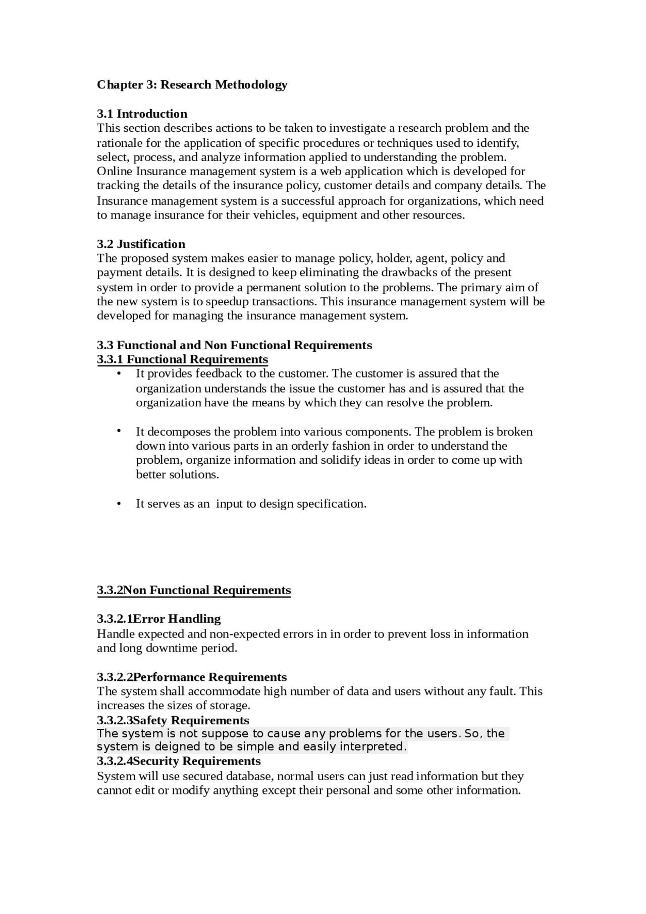Methodology used in an insurance management system - Docsity