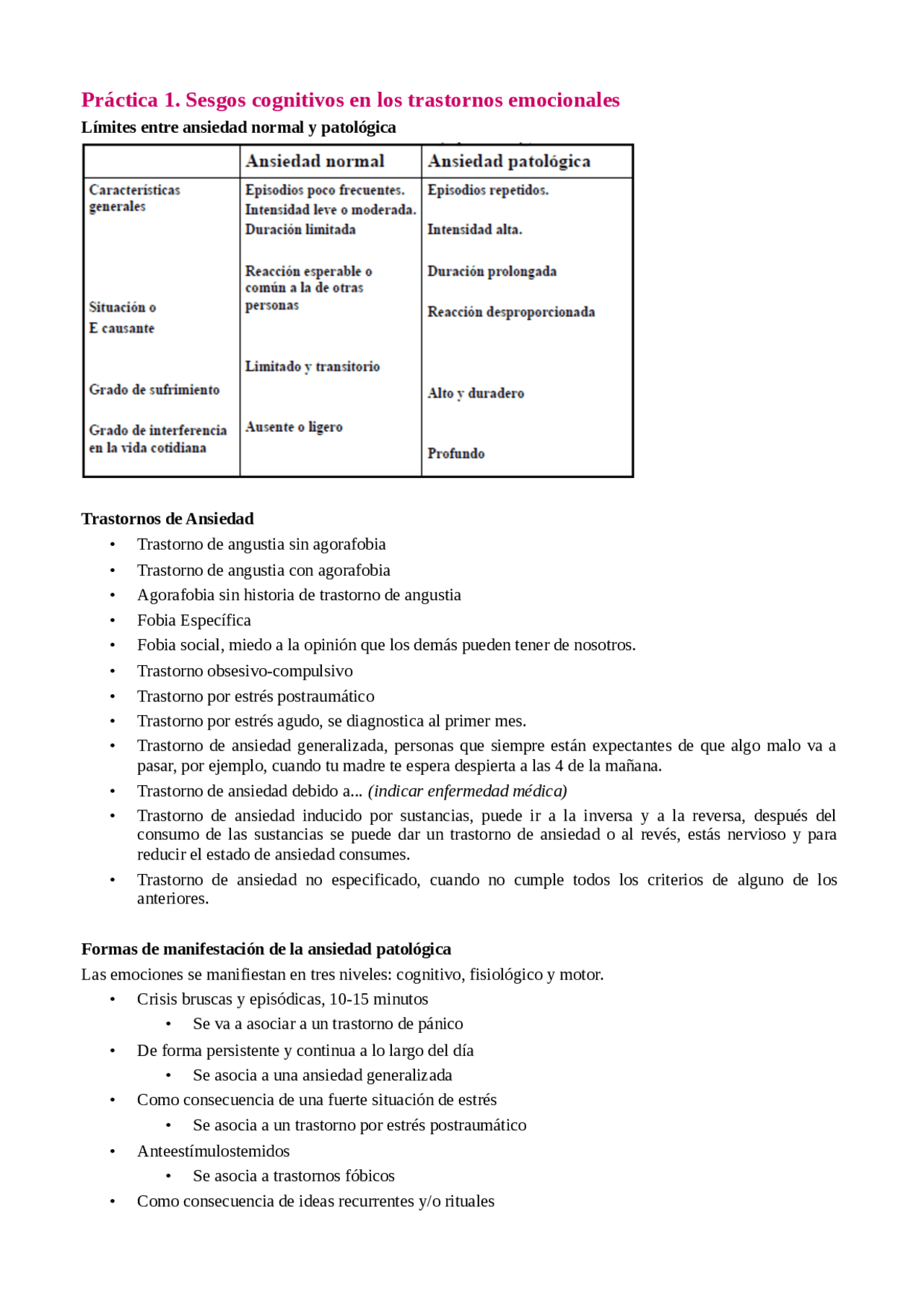 Pensamiento Práctica 1. Sesgos cognitivos en los trastornos emocionales ...