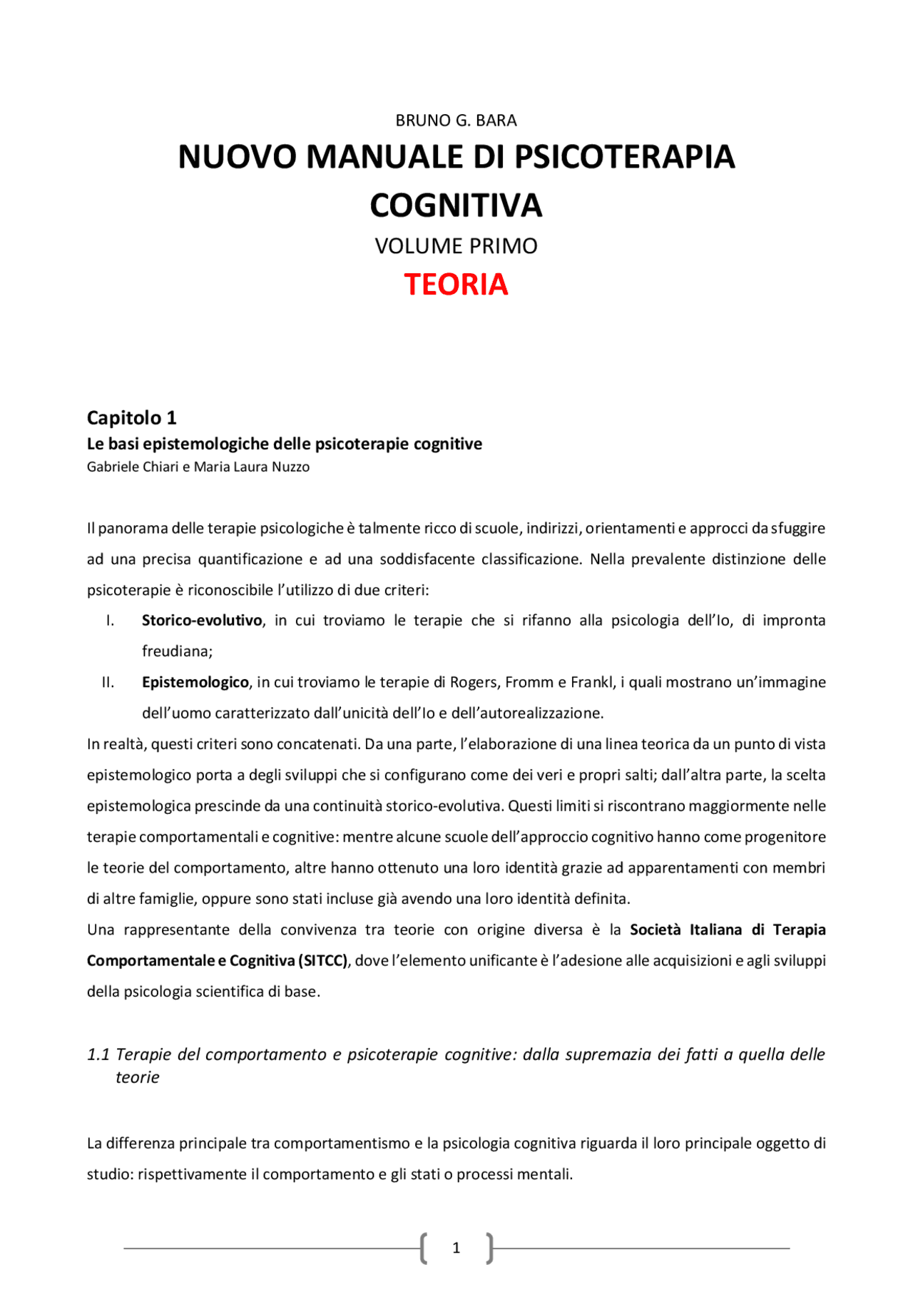 Nuovo Manuale Di Psicoterapia Cognitiva Bara Docsity