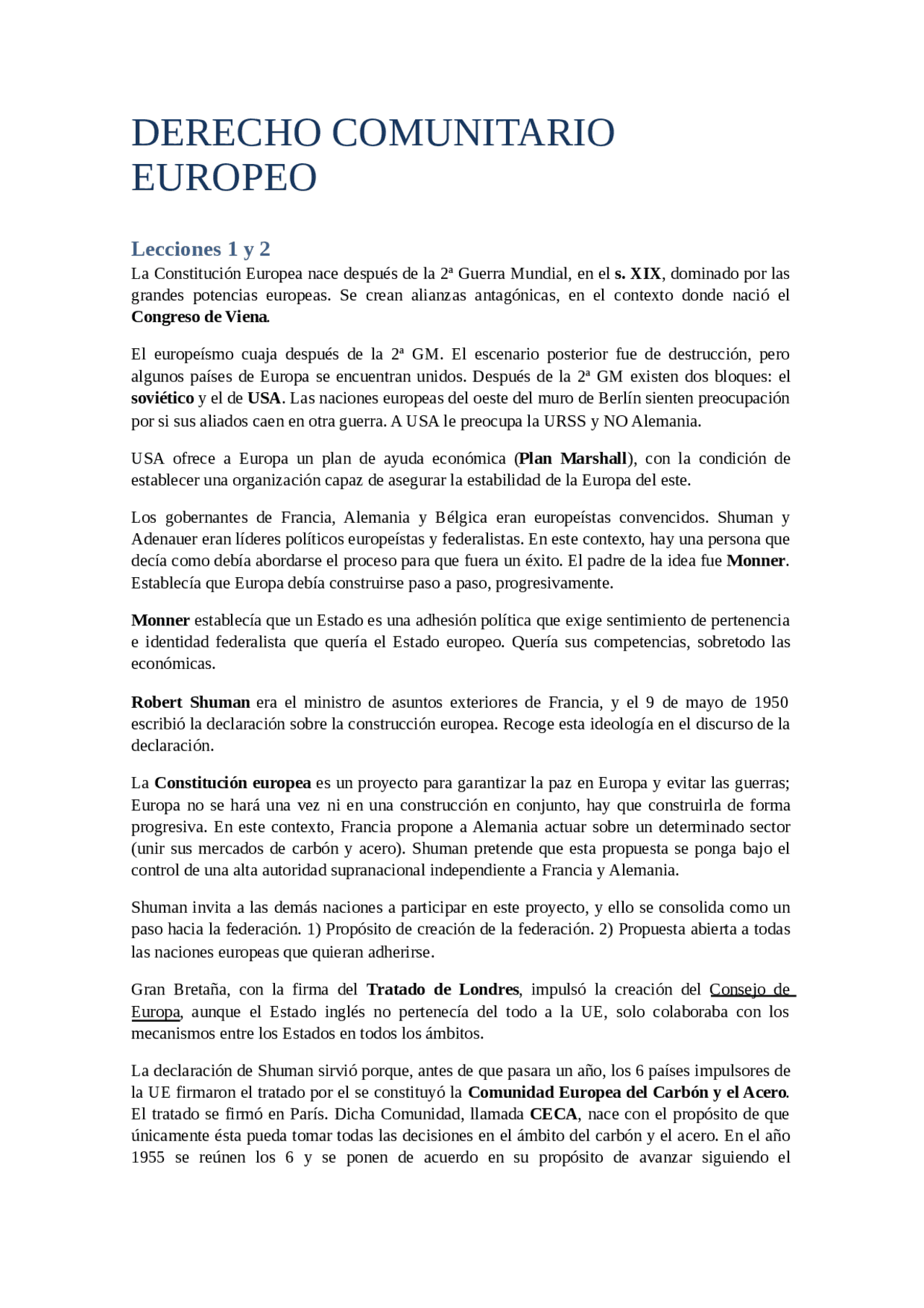 Dret Comunitari Europeu Docsity