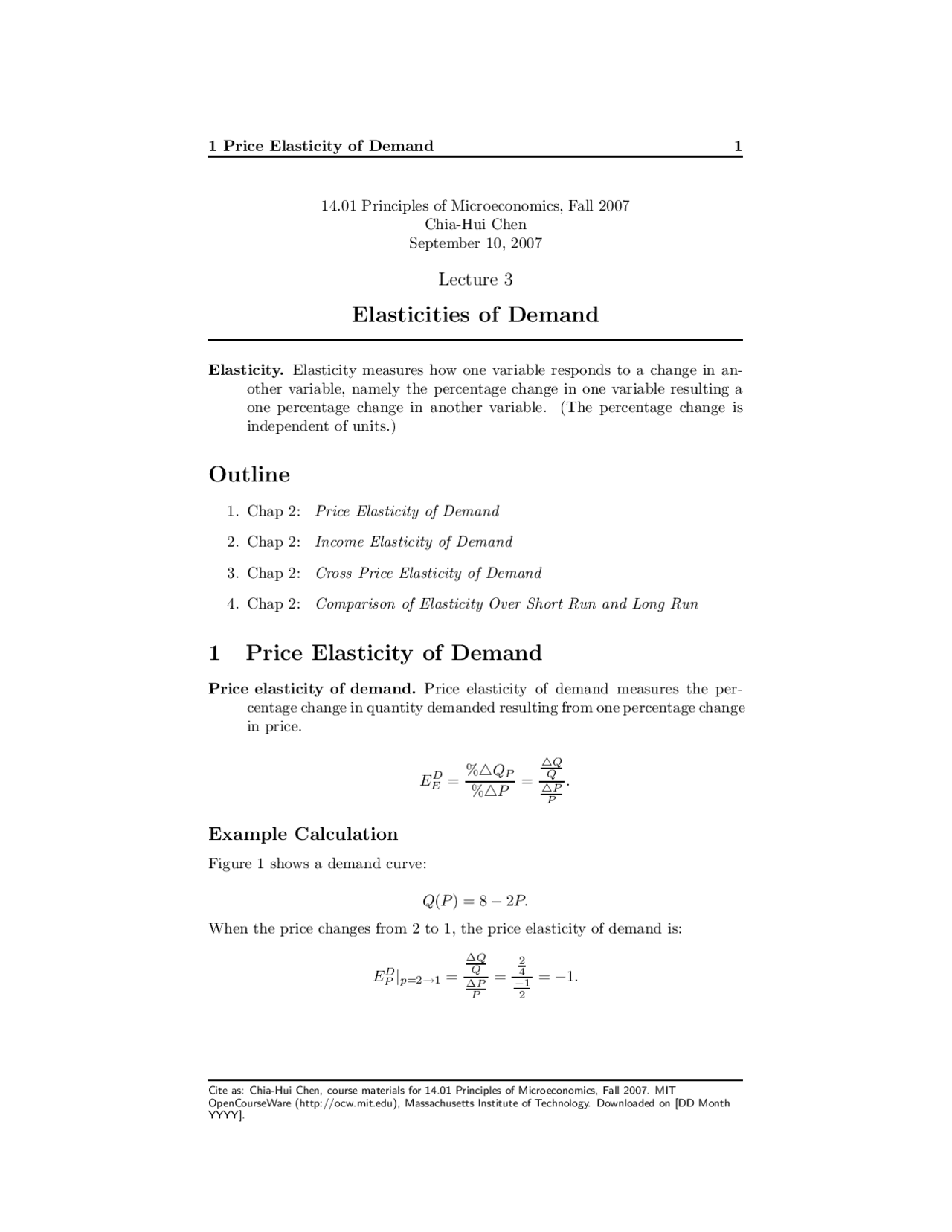 Elasticities Of Demand Docsity
