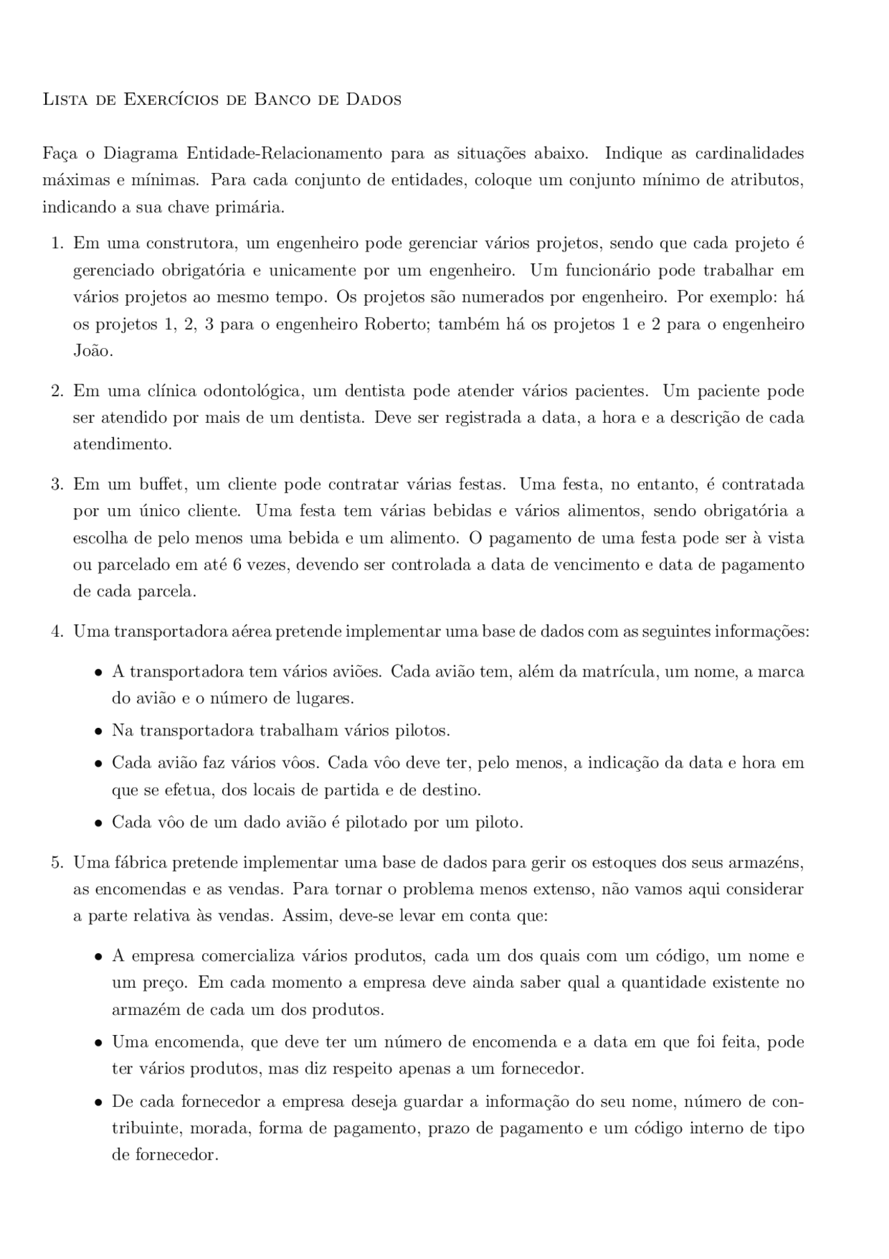 Exercicios Banco De Dados Exercícios Introdução A Banco De Dados Docsity