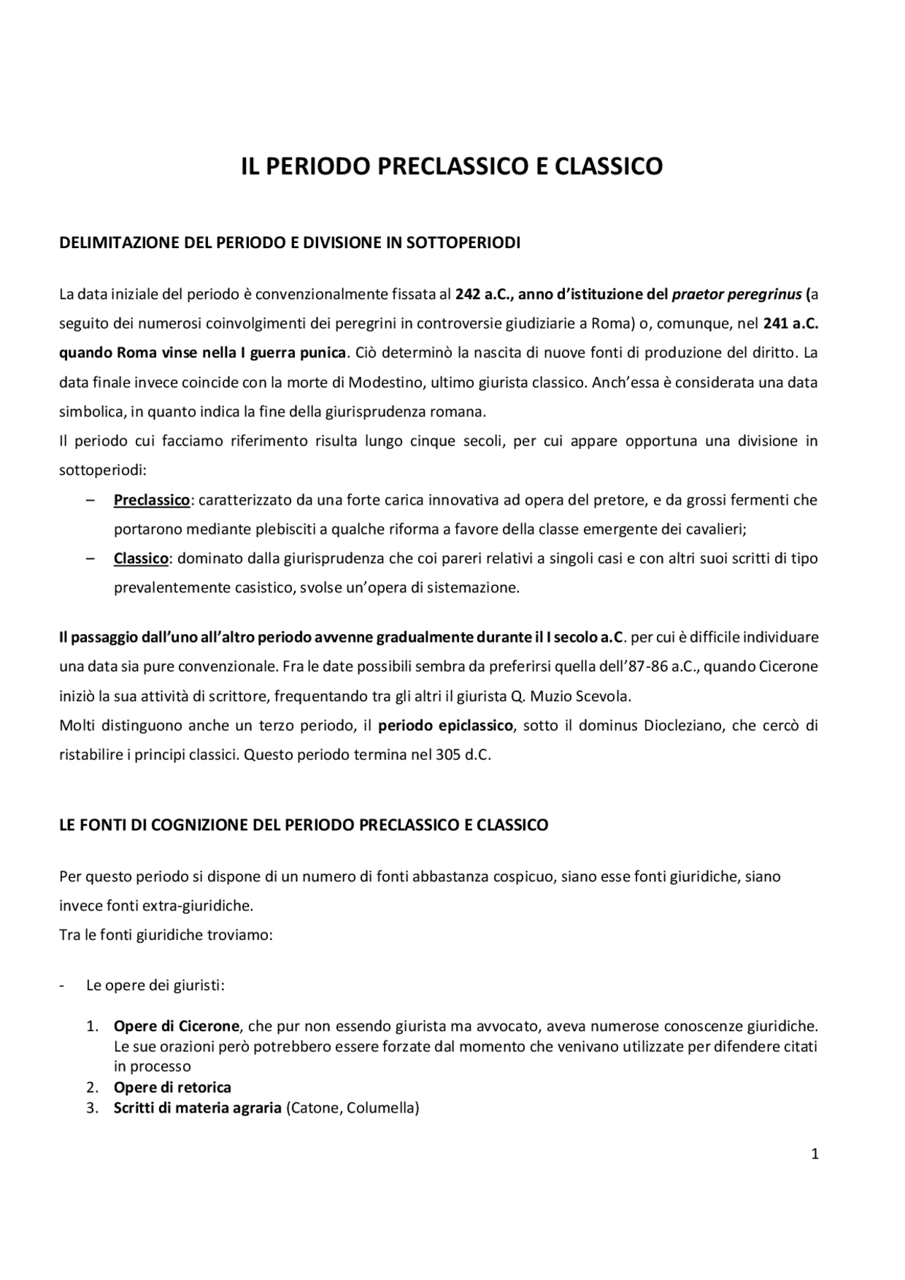 Periodo Preclassico Diritto Romano Docsity