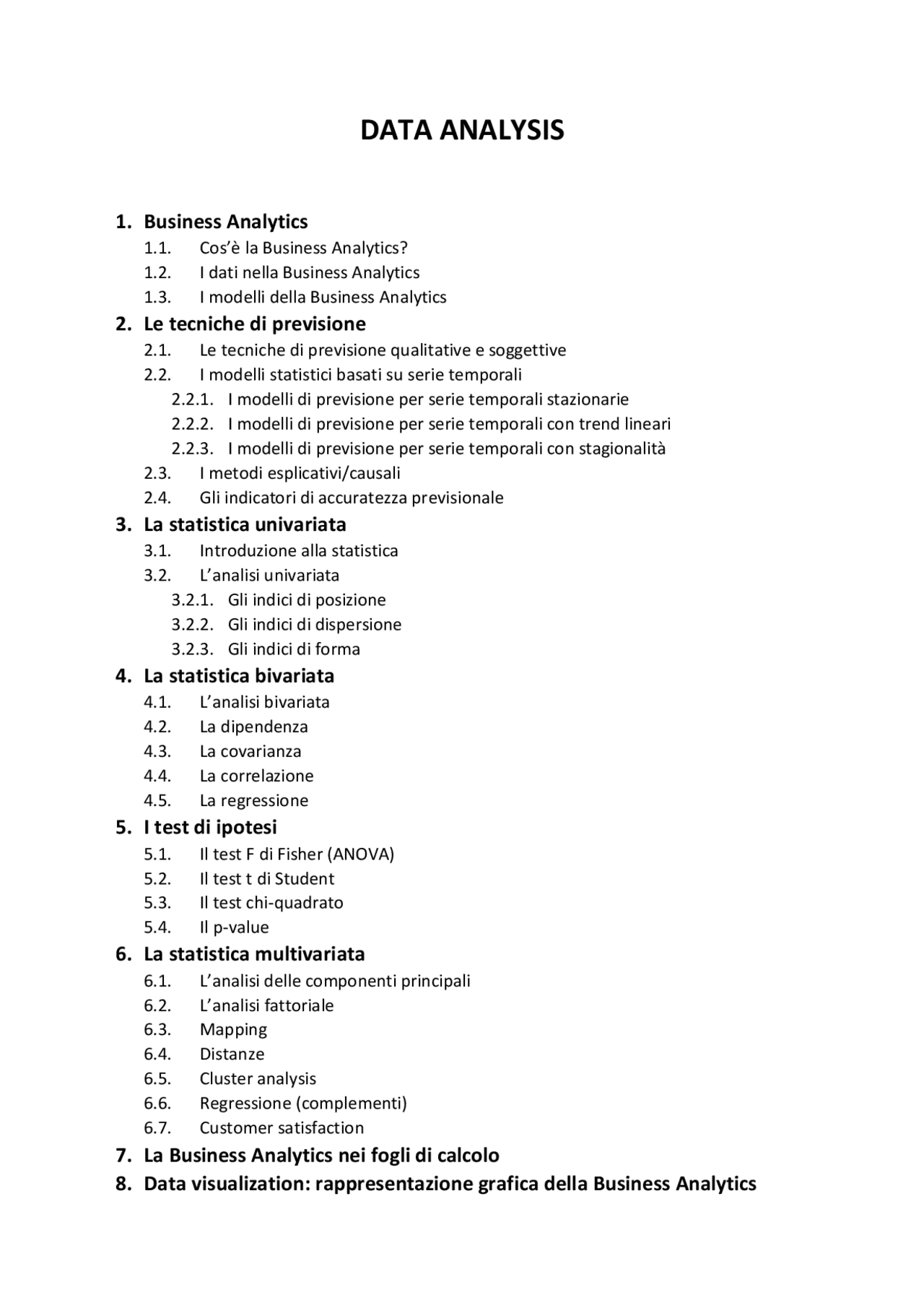 Data Analysis Riassunto Del Libro Business Analytics Evans