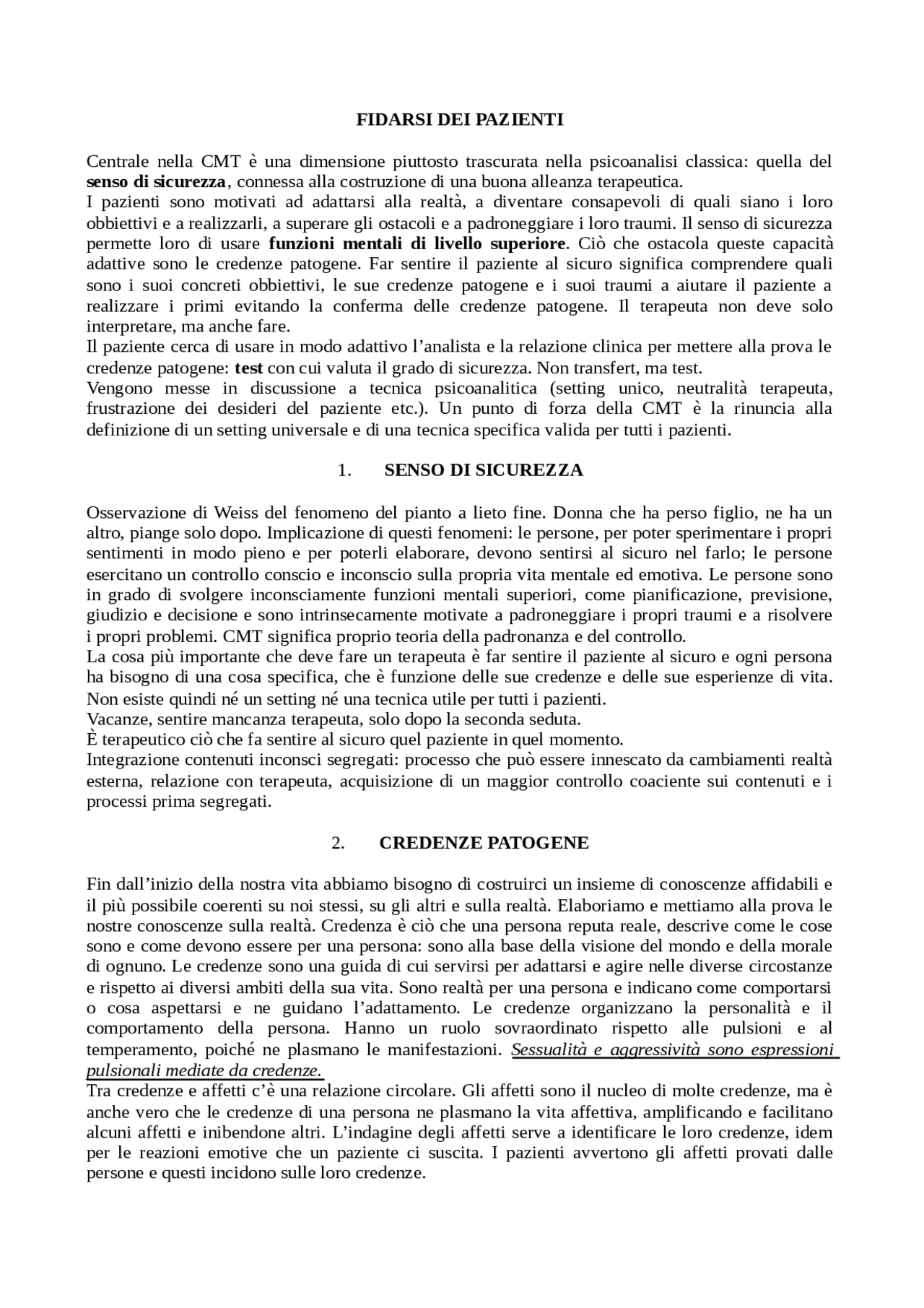 CONTROL MASTERY THEORY - Docsity