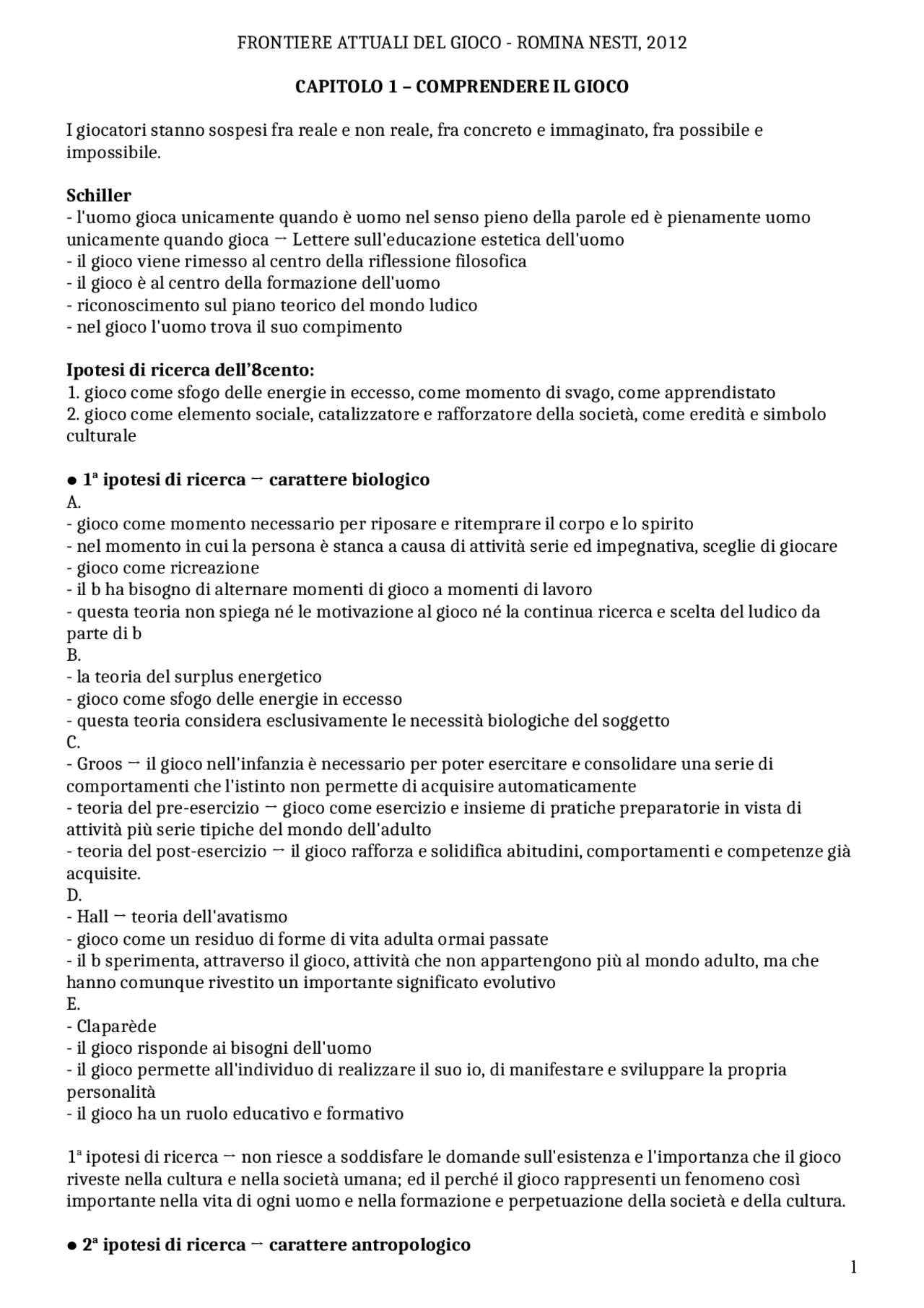 Riassunto Di Frontiere Attuali Del Gioco Nesti R 2012 Docsity