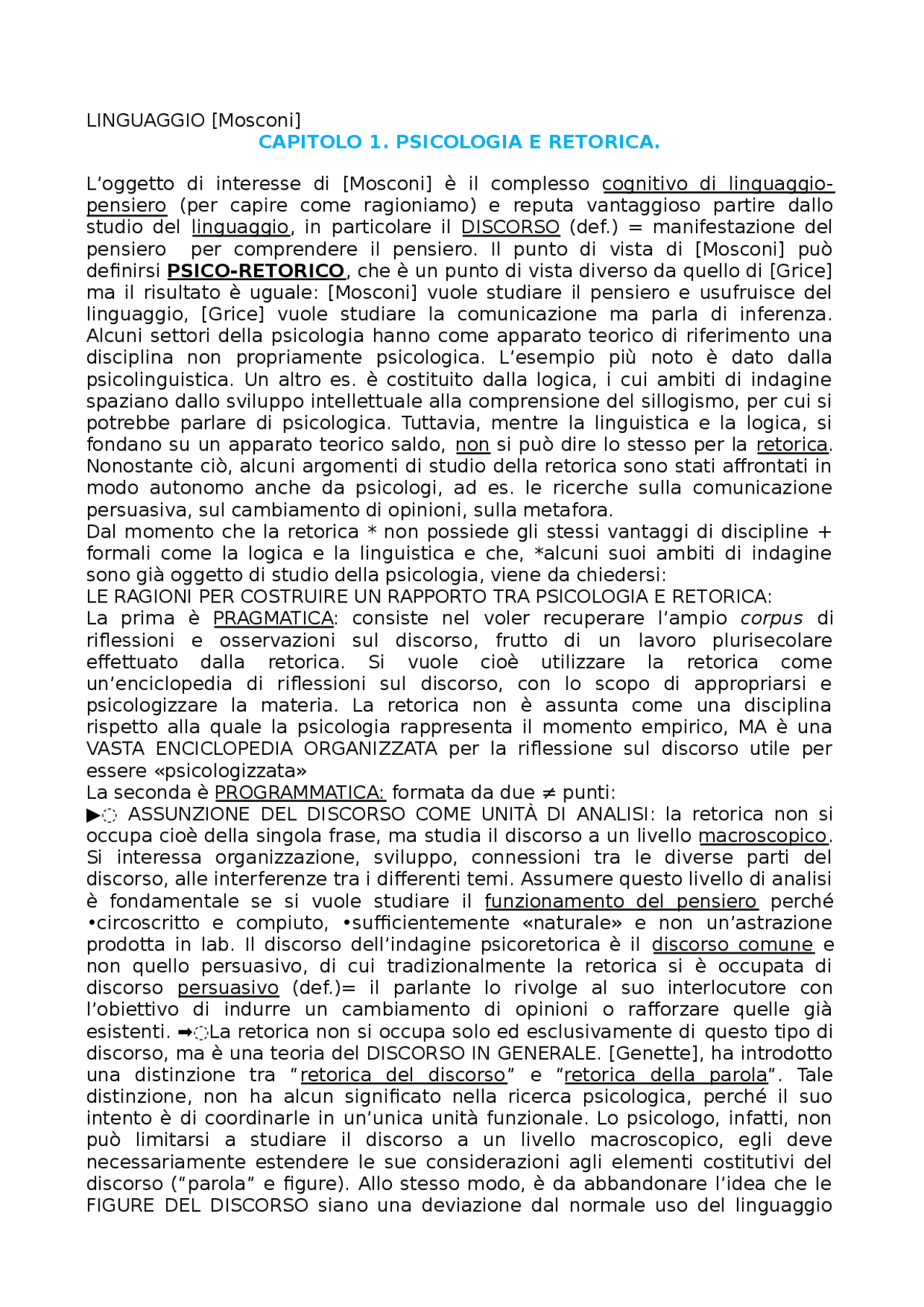 Riassunto Linguaggio Mosconi 2019 L Macchi Generale 2 Sintesi