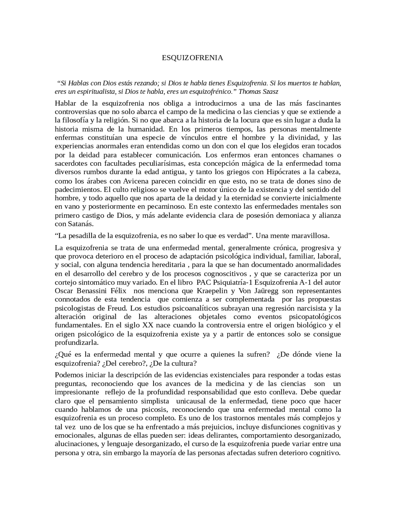 Ensayo Esquizofrenia Monografías Ensayos De Psicopatología Docsity