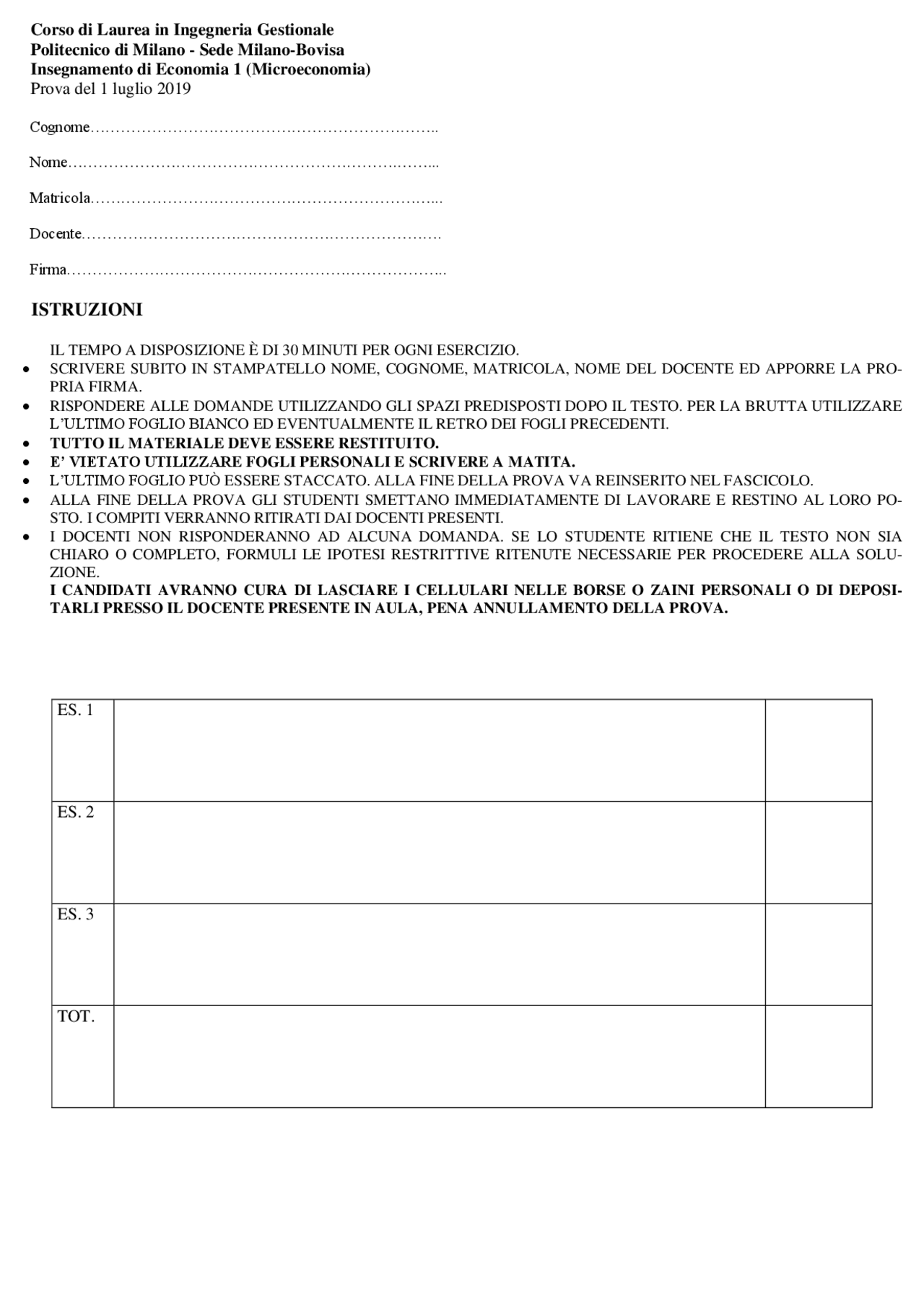 Esame Microeconomia Docsity
