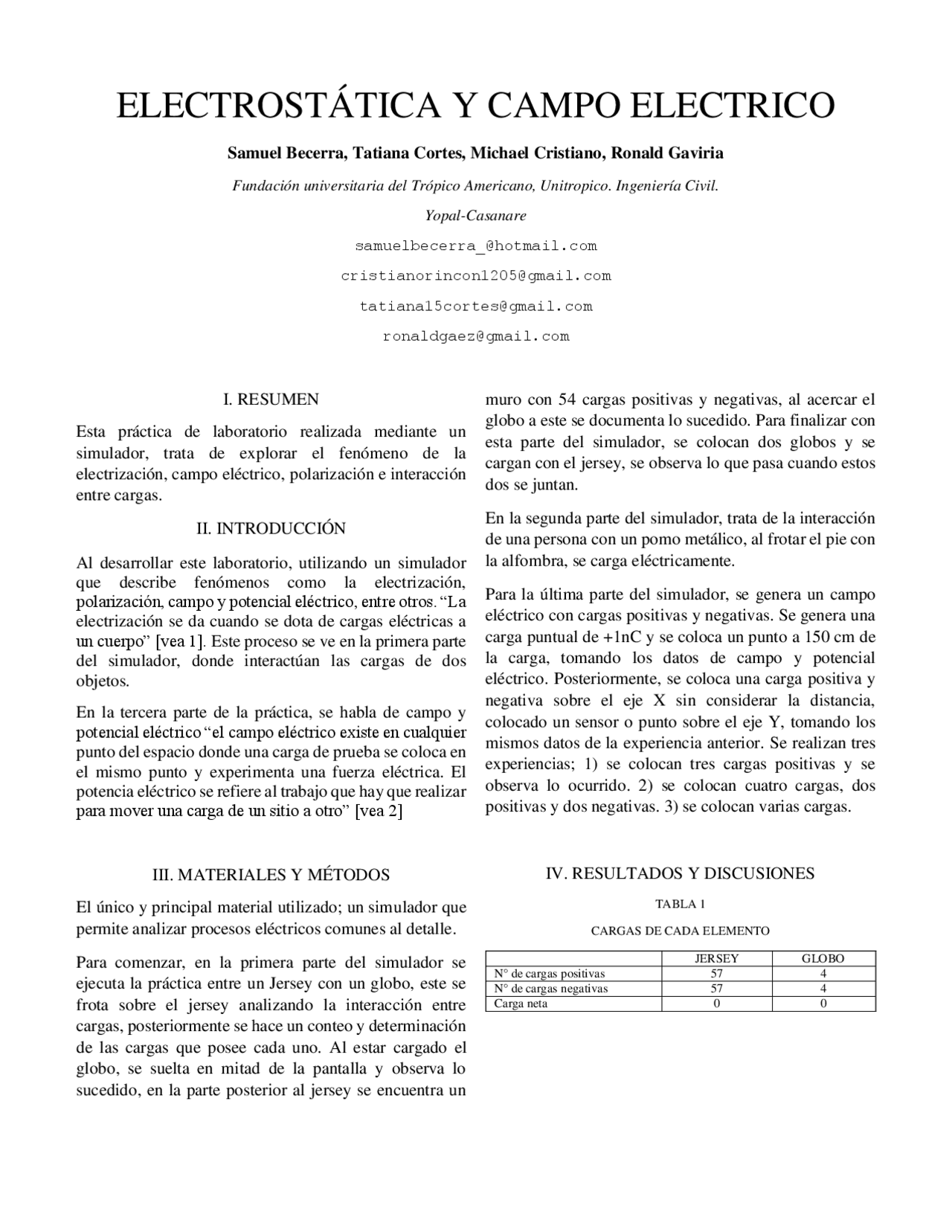 Informe De Laboratorio De Electrostática Exámenes De Física Docsity