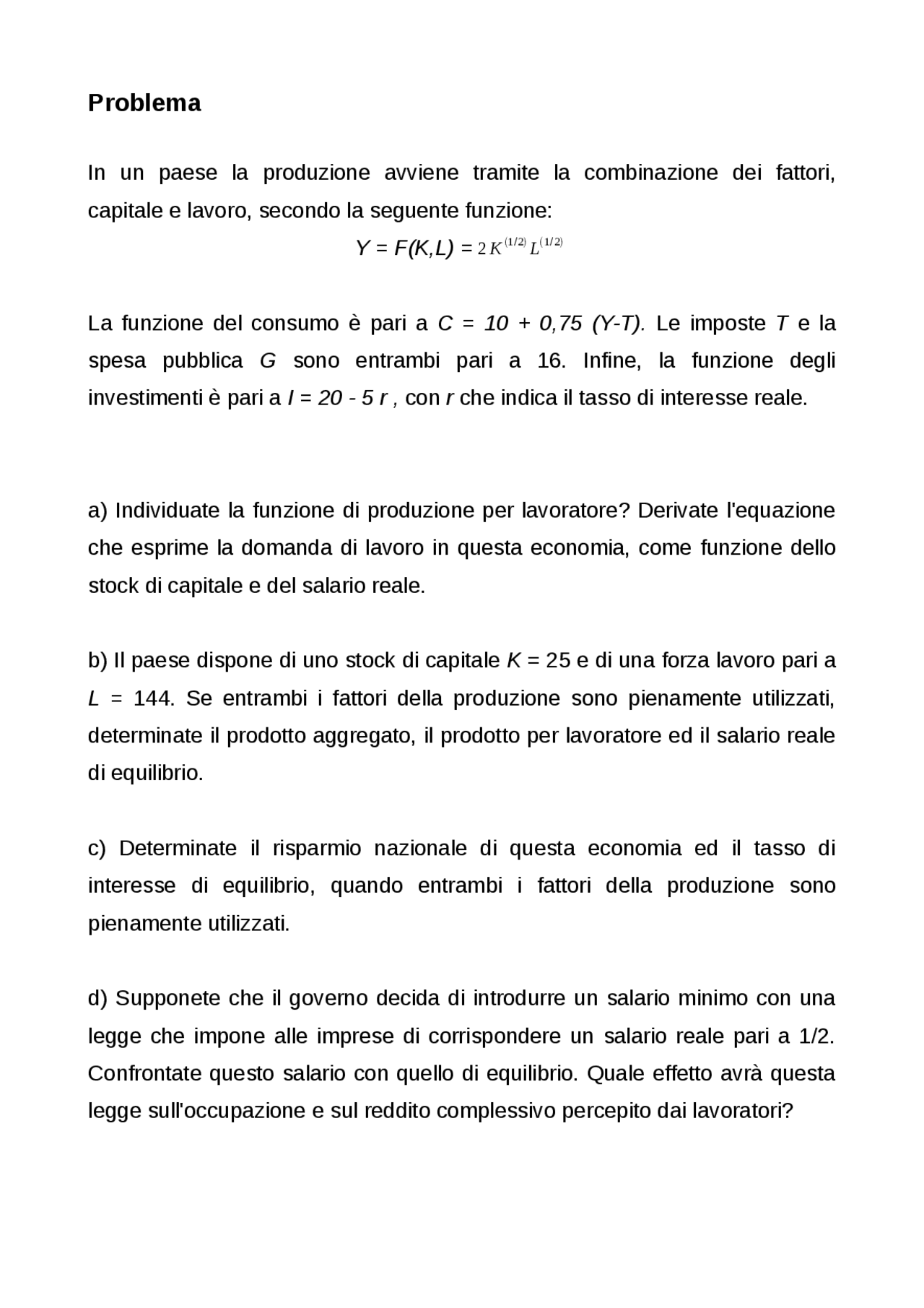 Esercitazioni Macroeconomia Docsity