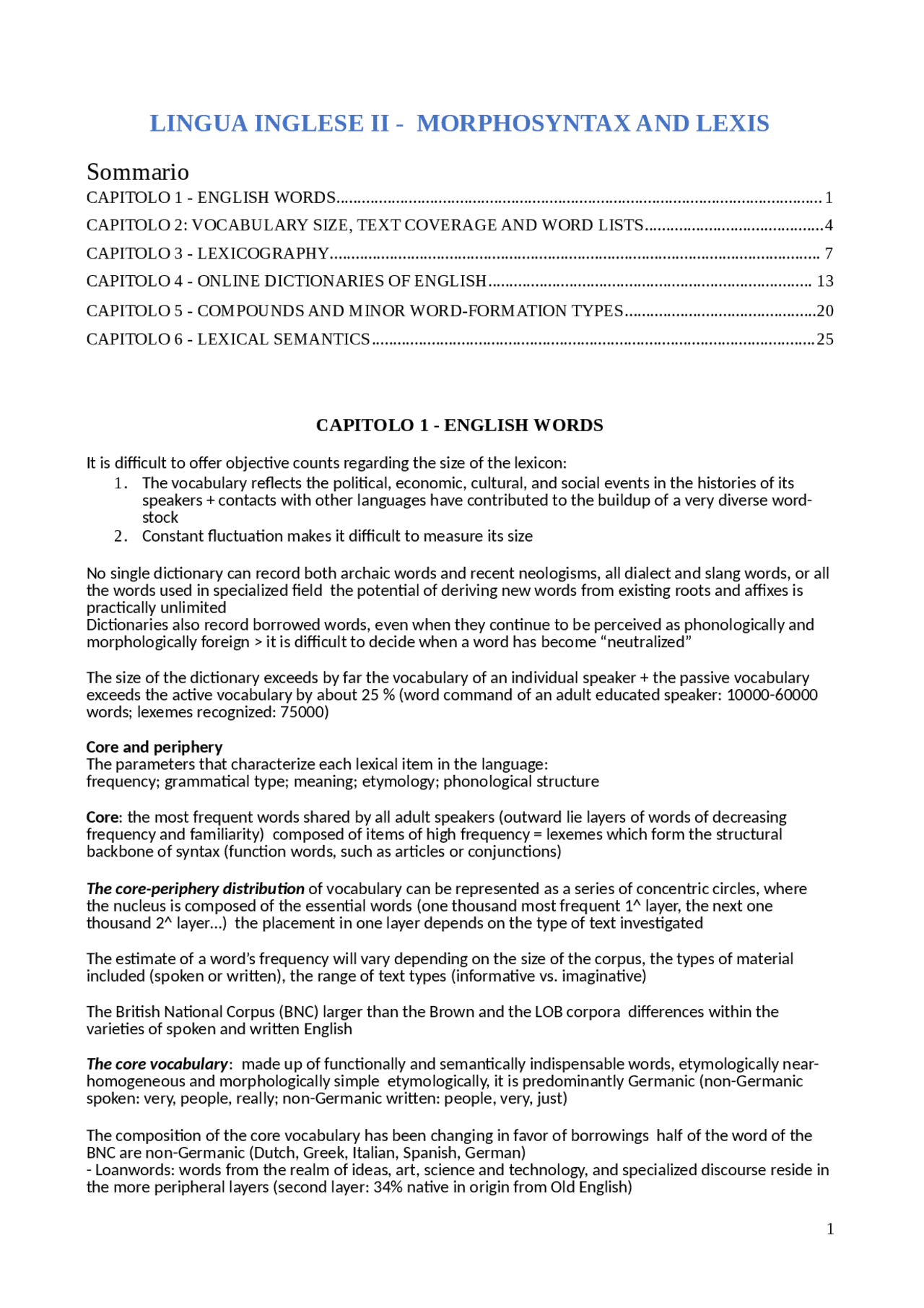 Morfosintassi Inglese Sintesi Del Corso Di Linguistica Inglese Docsity