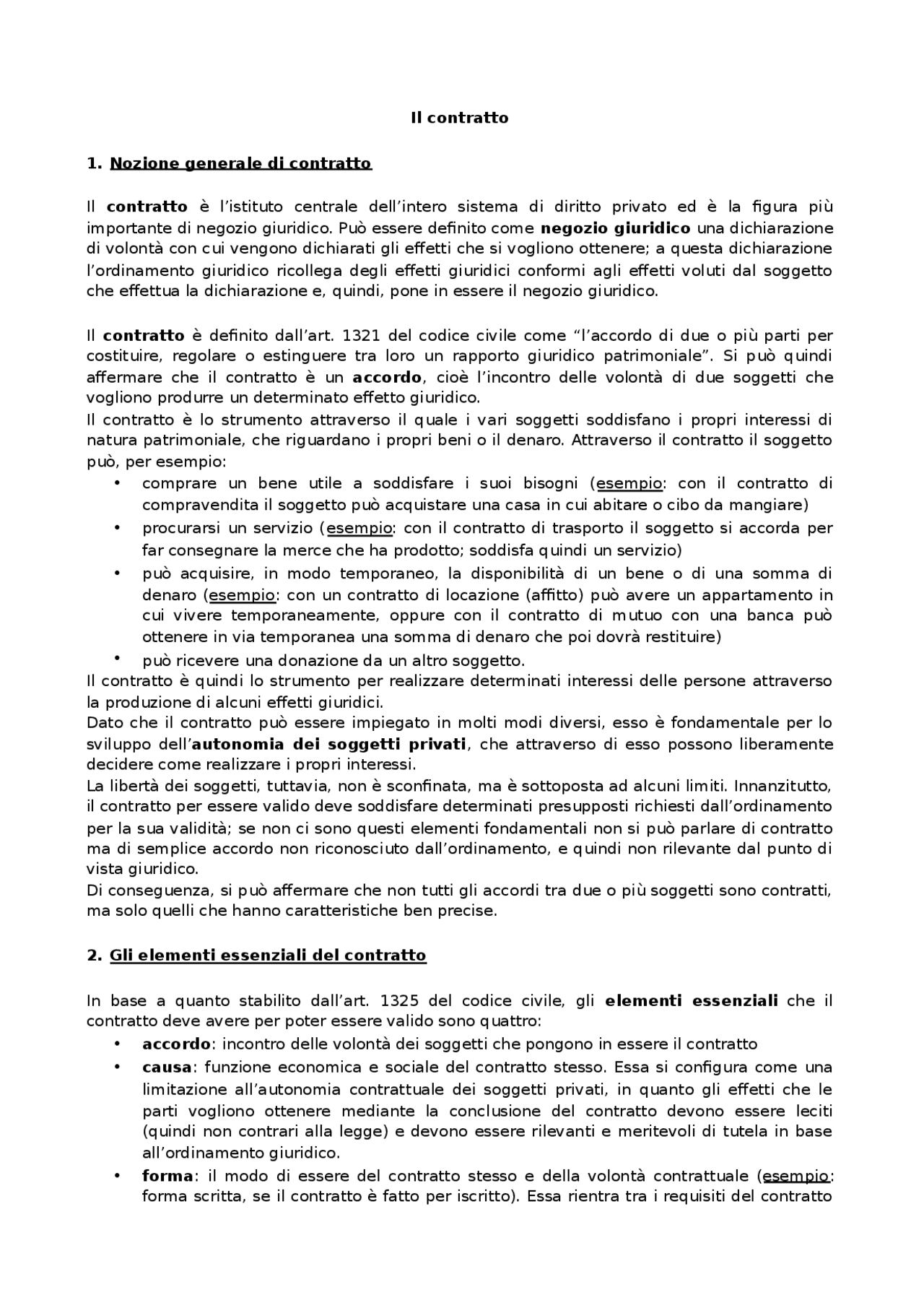 Il contratto per il diritto privato - Docsity