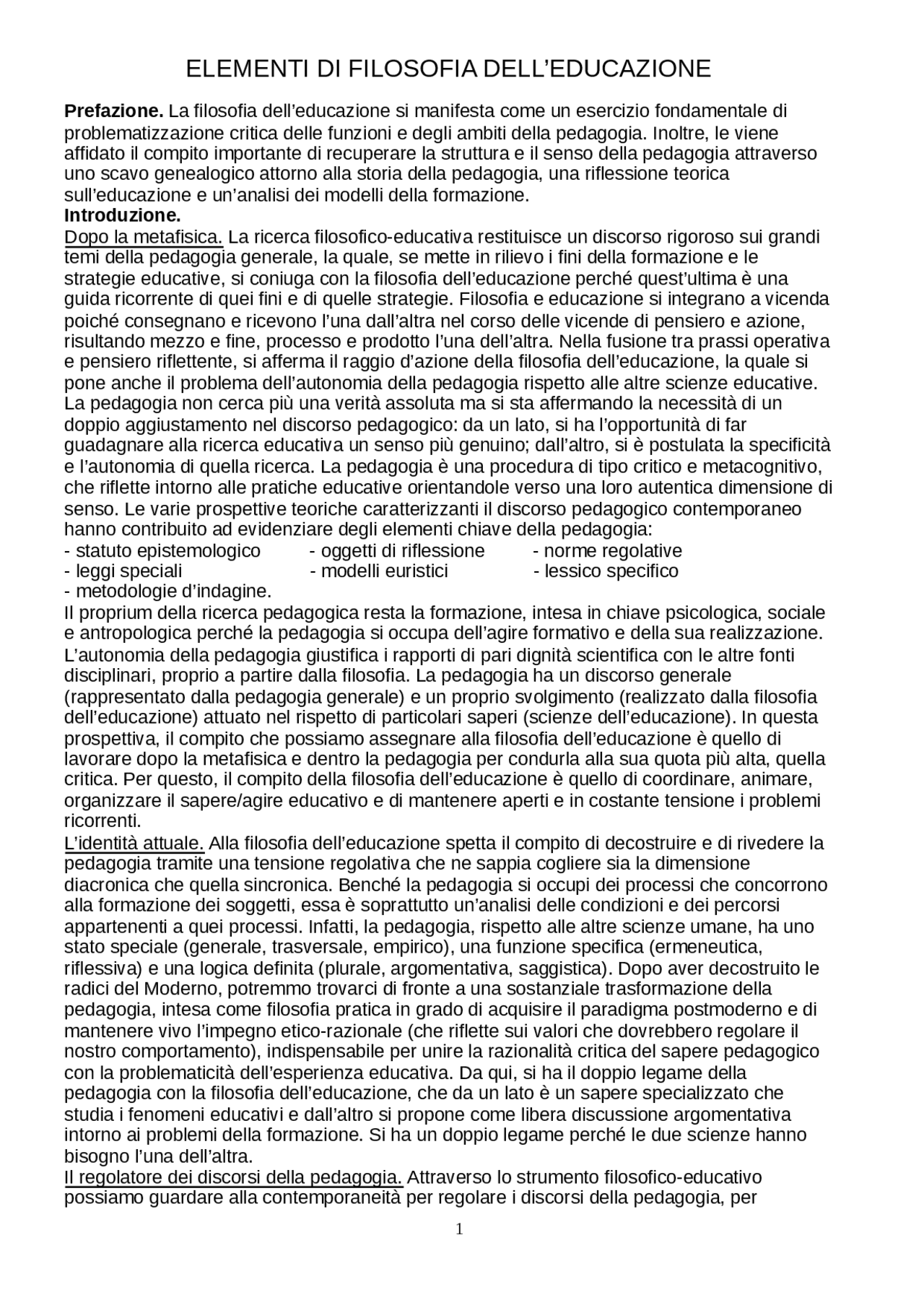 Elementi Di Filosofia Delleducazione Docsity