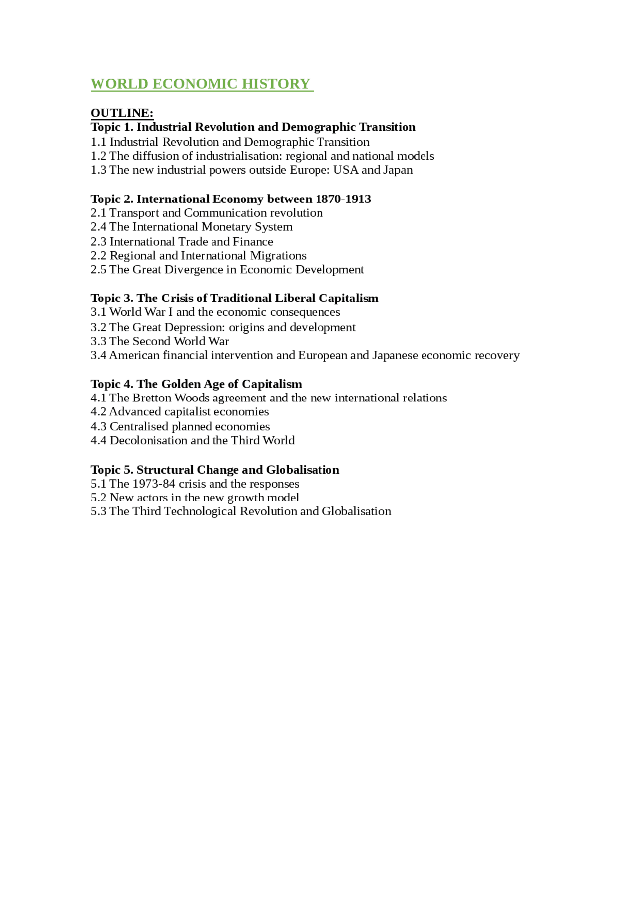 Lesson 1 World Economic History - Docsity