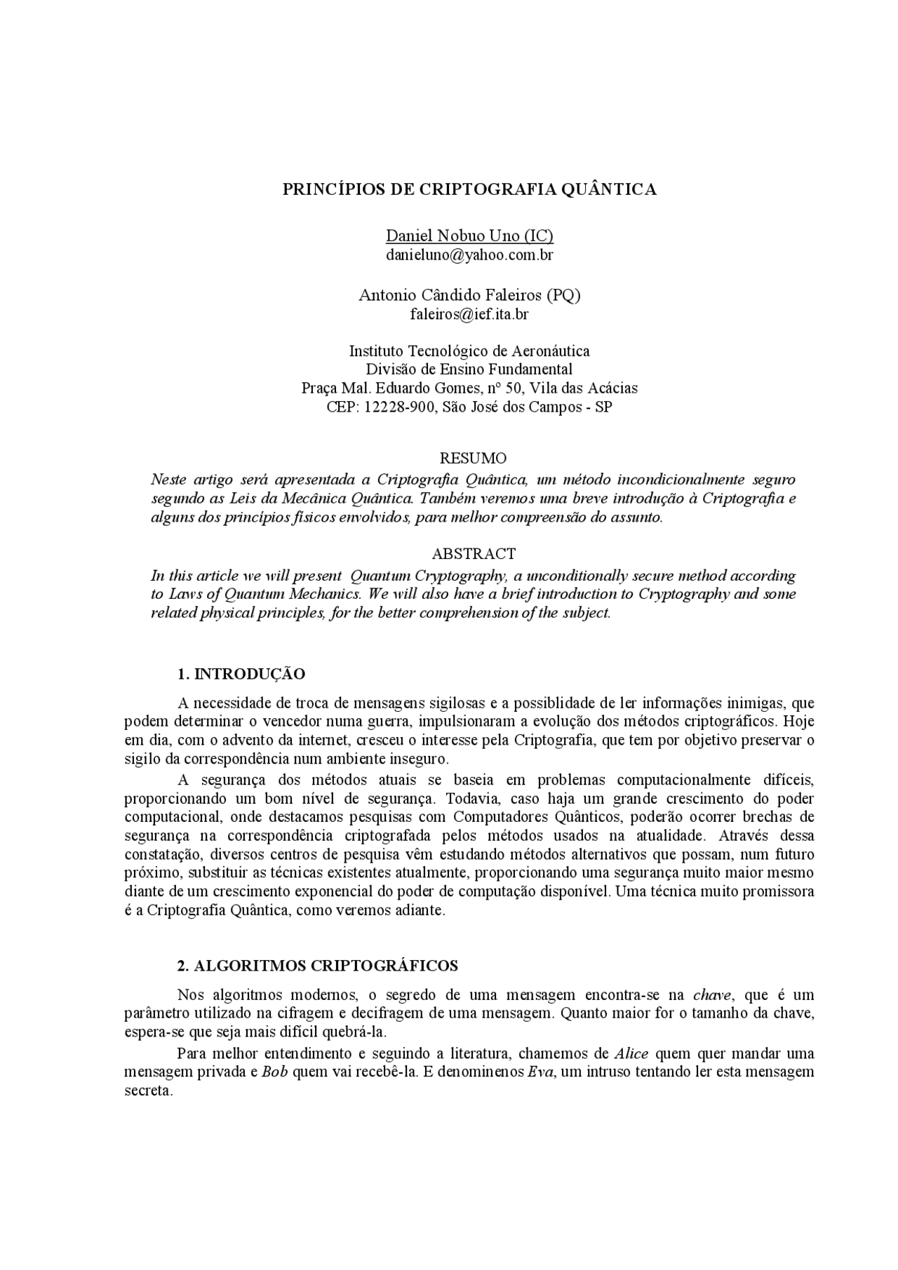 Principios de criptografia quântica - Docsity